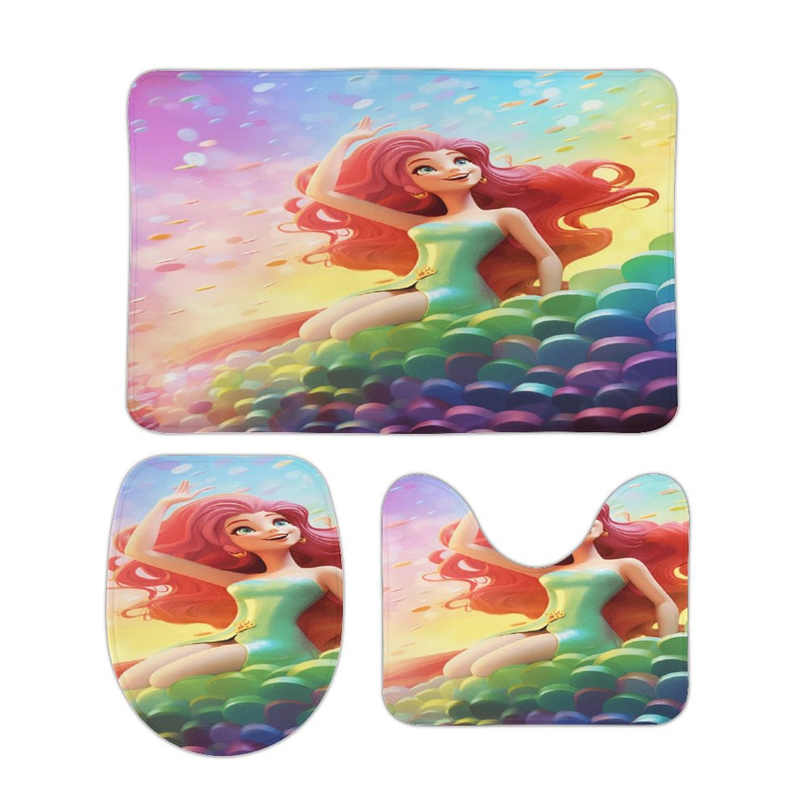Colorful Gradient Fish Scale Texture Mermaid Bathroom Mats Set 3-piece ...