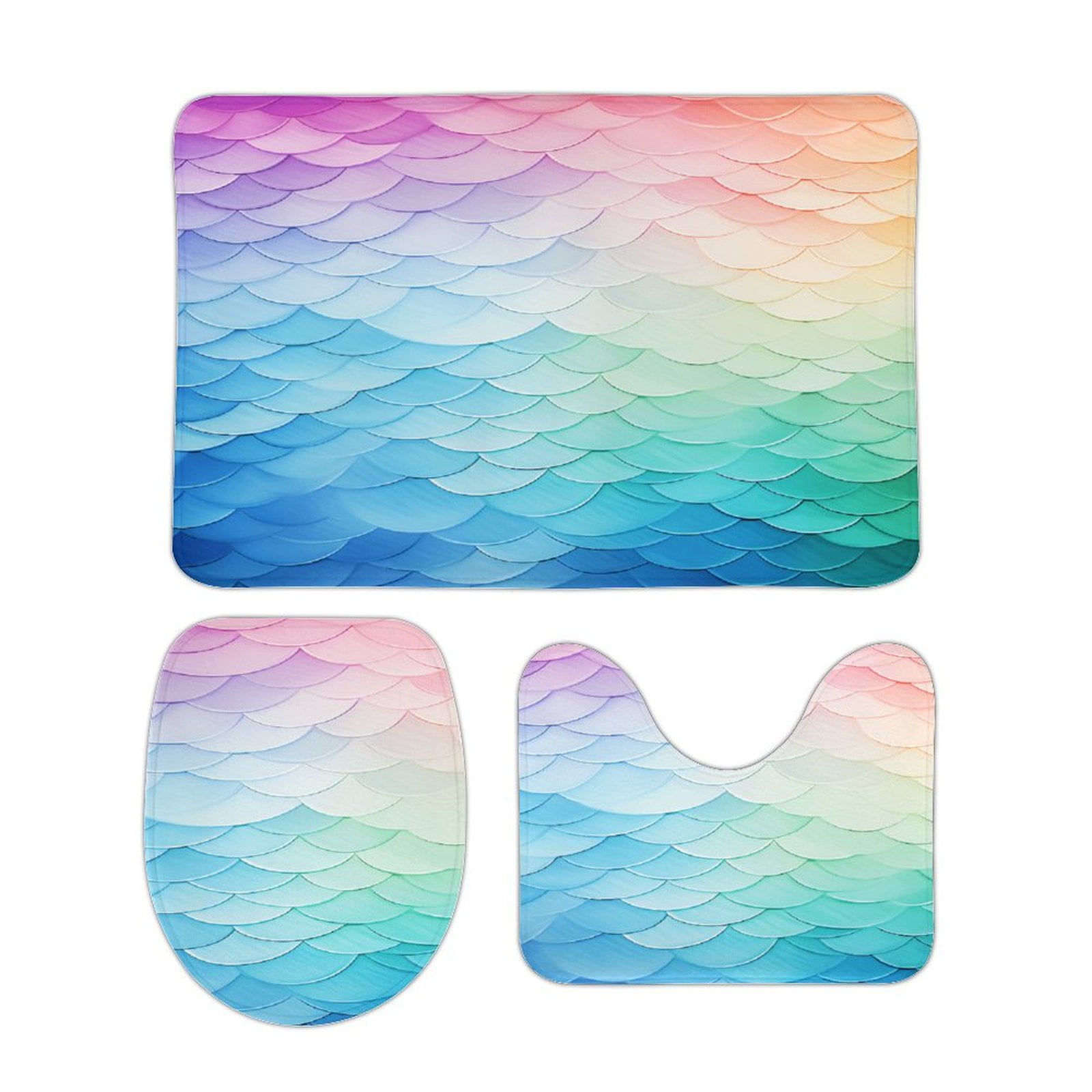 Colorful Gradient Fish Scale Texture Mermaid Bathroom Mats Set of 3 ...