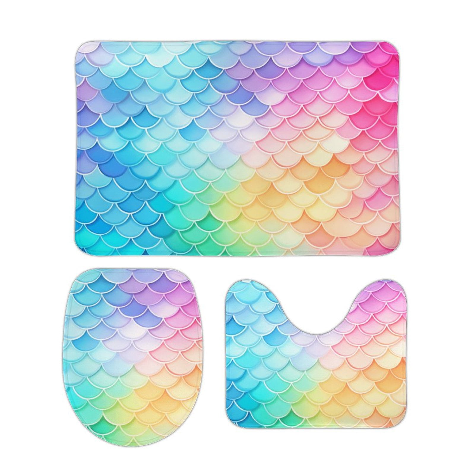 Colorful Gradient Fish Scale Texture Mermaid Bathroom Mats Set of 3 ...