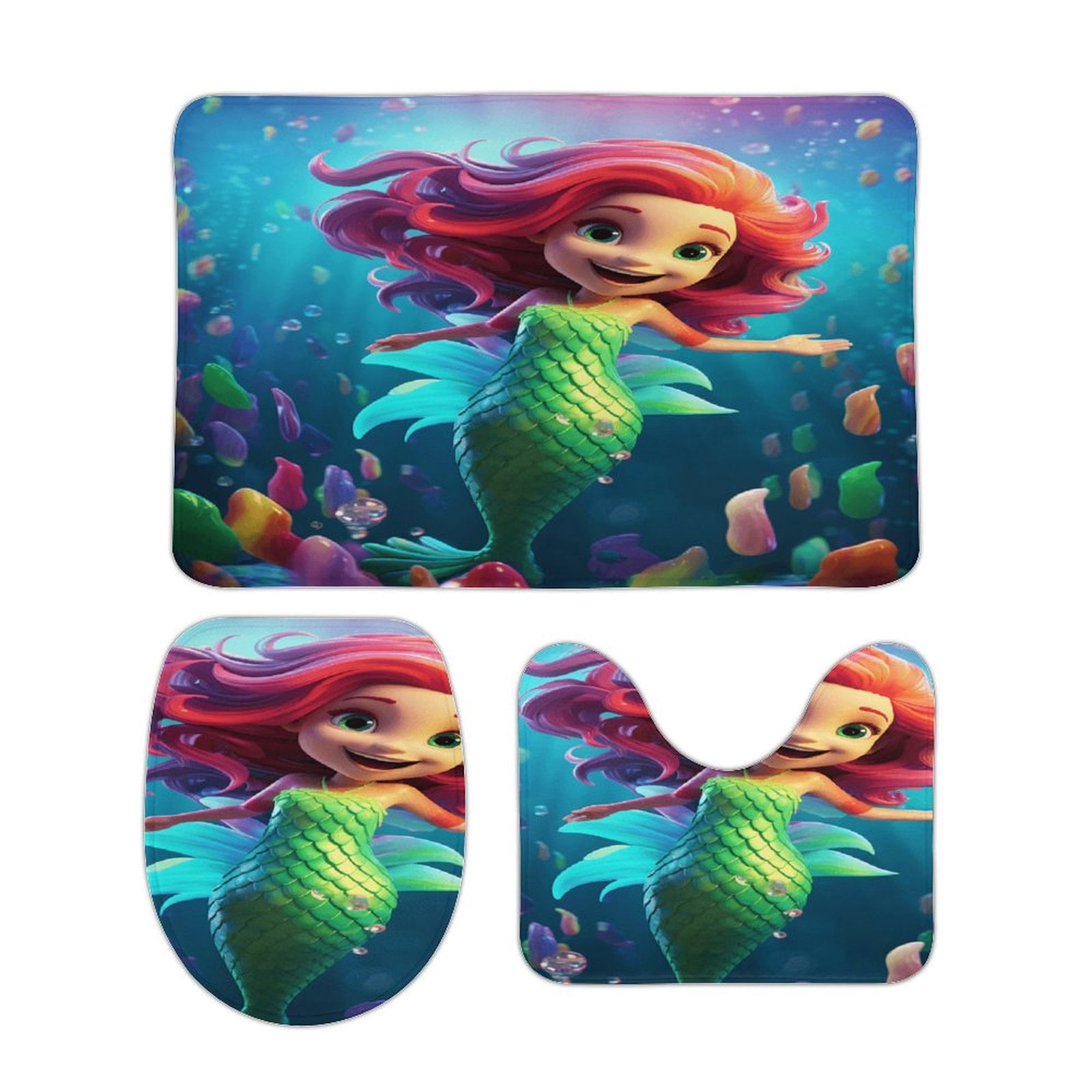 Colorful Gradient Fish Scale Texture Mermaid Bathroom Mats Set of 3 ...