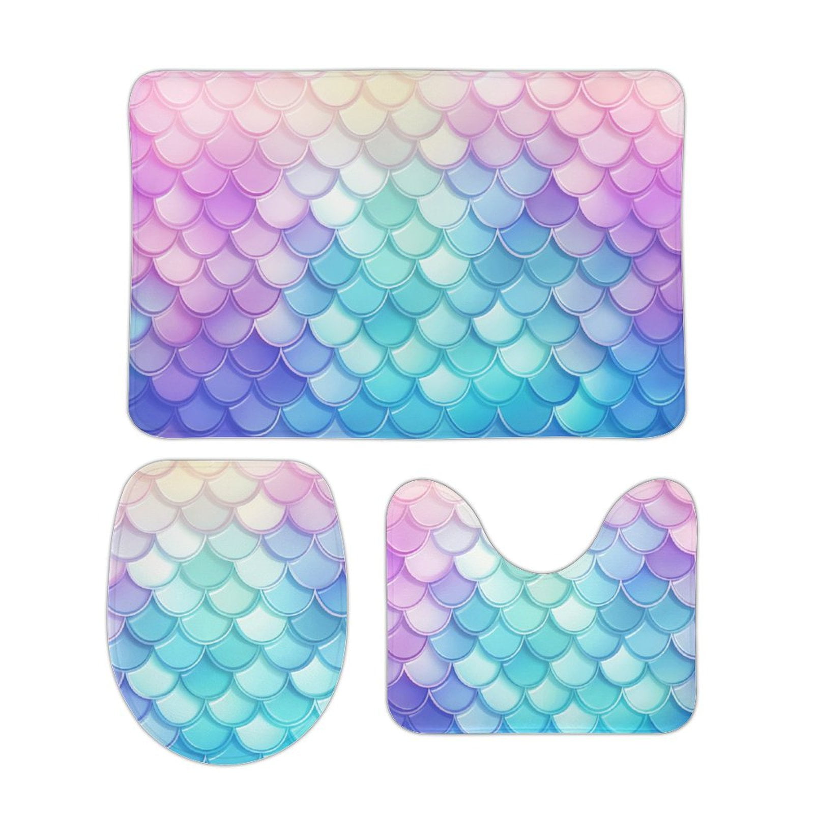 Colorful Gradient Fish Scale Texture Mermaid Bathroom Mats Set of 3 ...