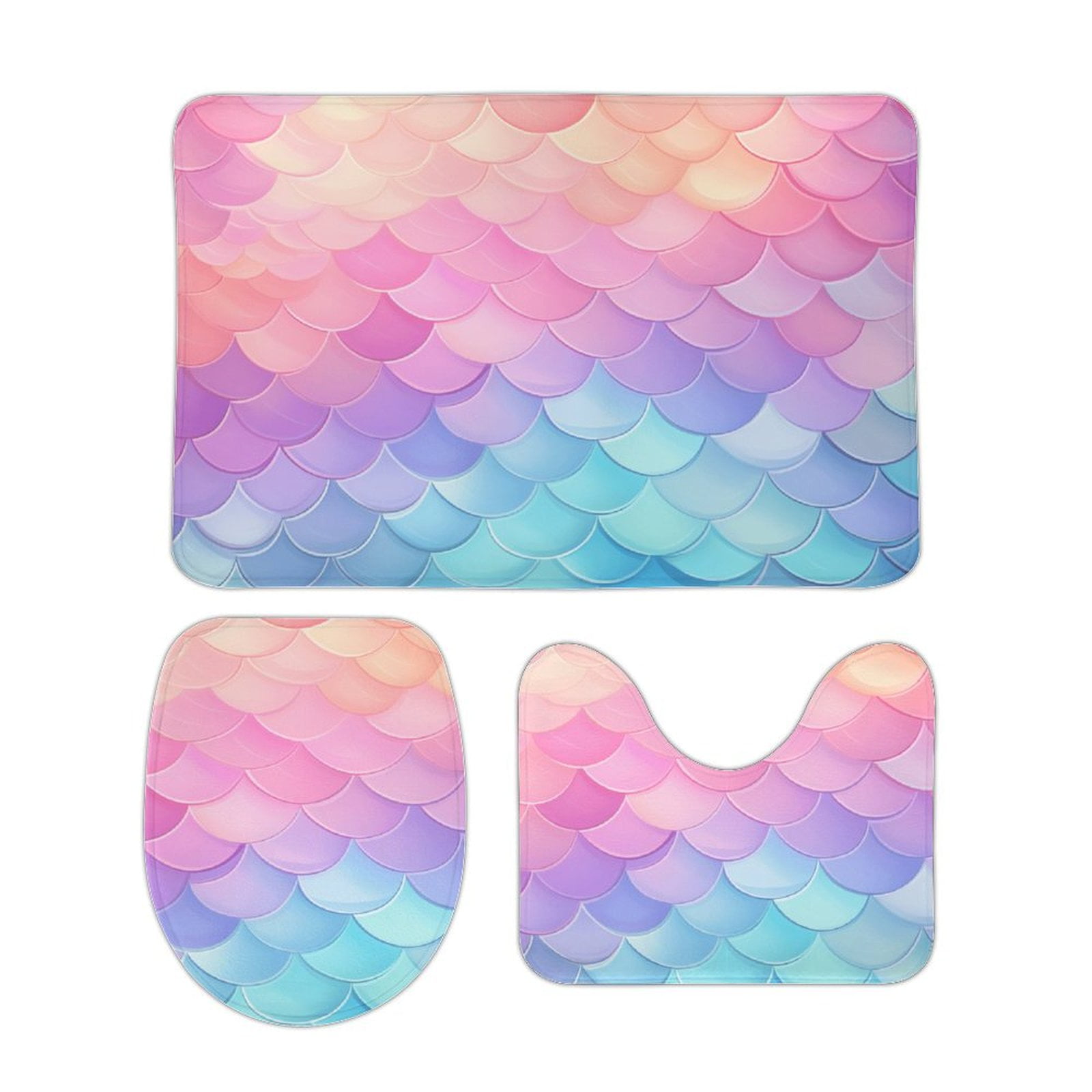 Colorful Gradient Fish Scale Texture Mermaid Bathroom Rugs Set 3 Piece ...