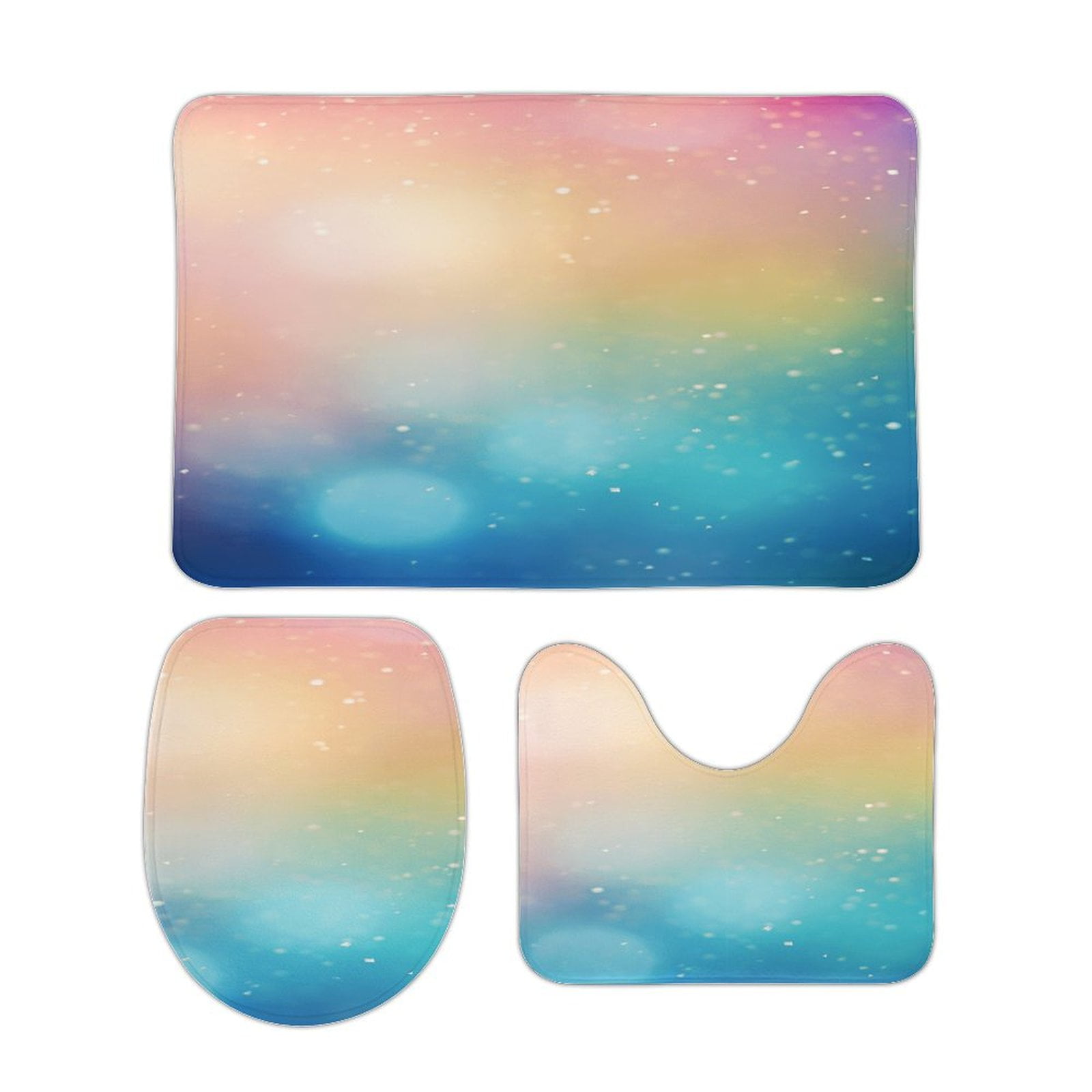 Colorful Gradient Fish Scale Texture Mermaid Bathroom Rugs Set 3 Piece ...