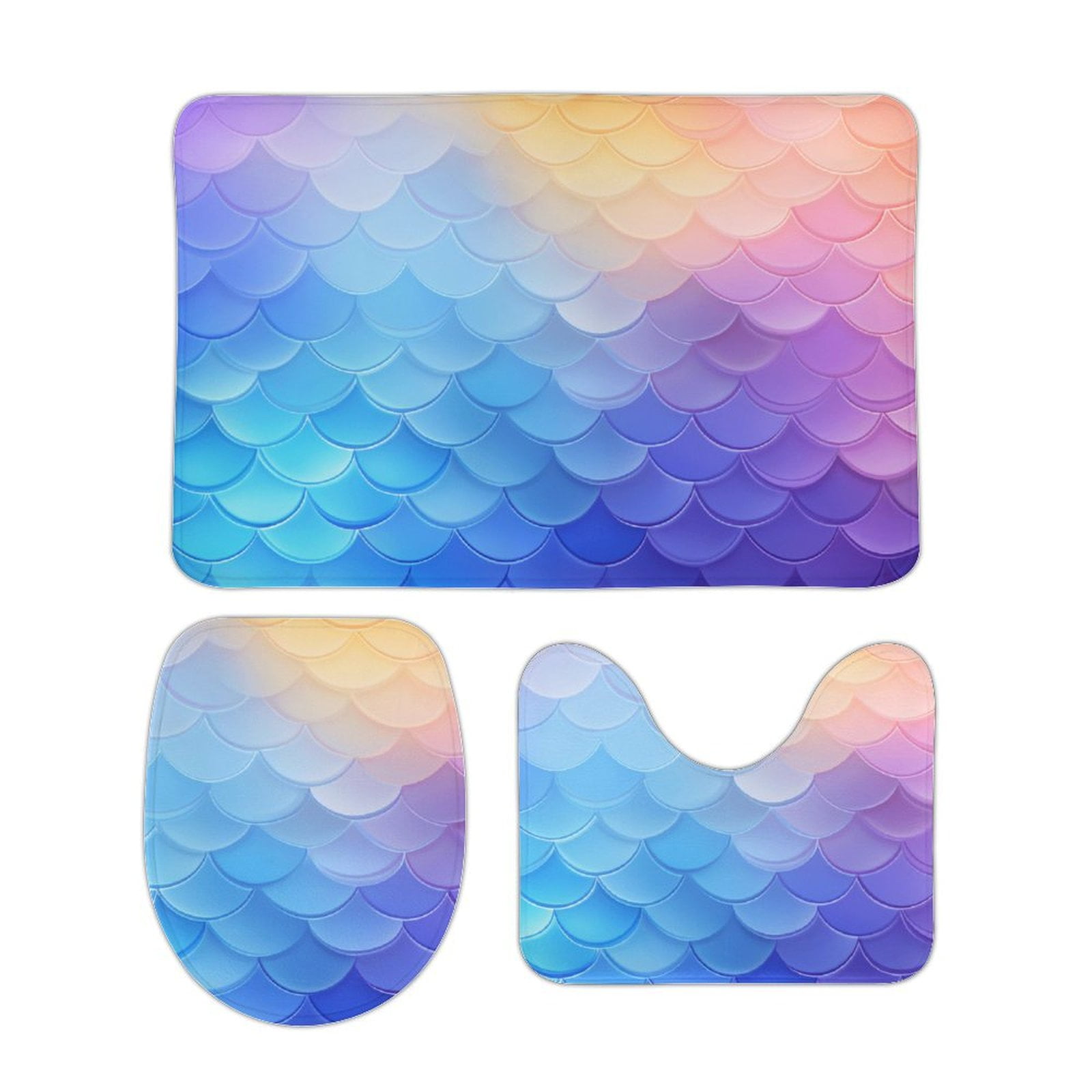 Colorful Gradient Fish Scale Texture Mermaid Bathroom Rugs Set 3 Piece ...