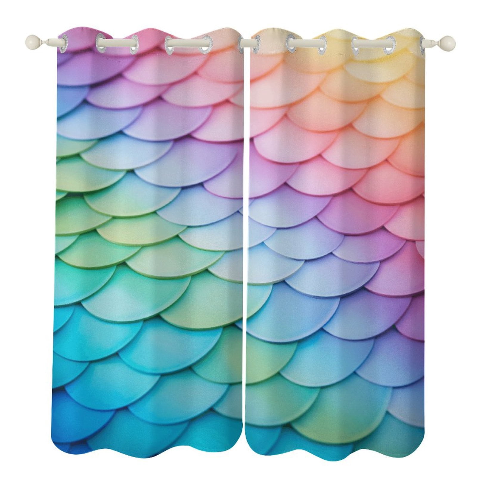 Colorful Gradient Fish Scale Texture Mermaid Blackout Curtains ...