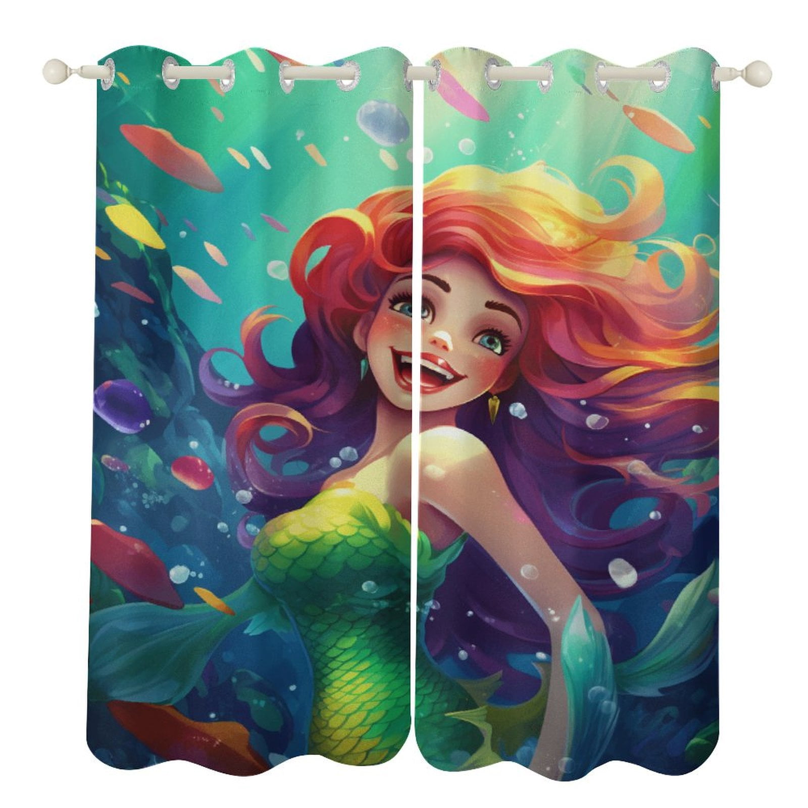 Colorful Gradient Fish Scale Texture Mermaid Blackout Curtains ...