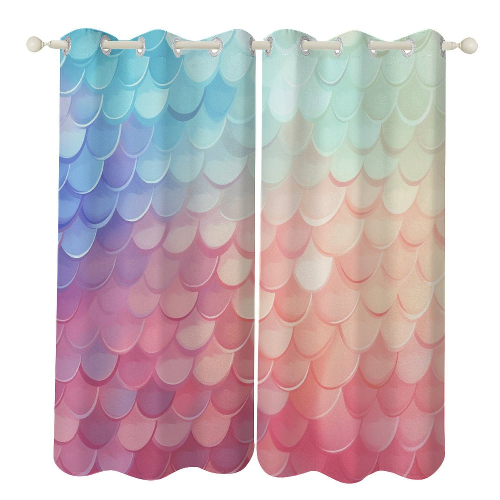 Colorful Gradient Fish Scale Texture Mermaid Blackout Window Curtains ...
