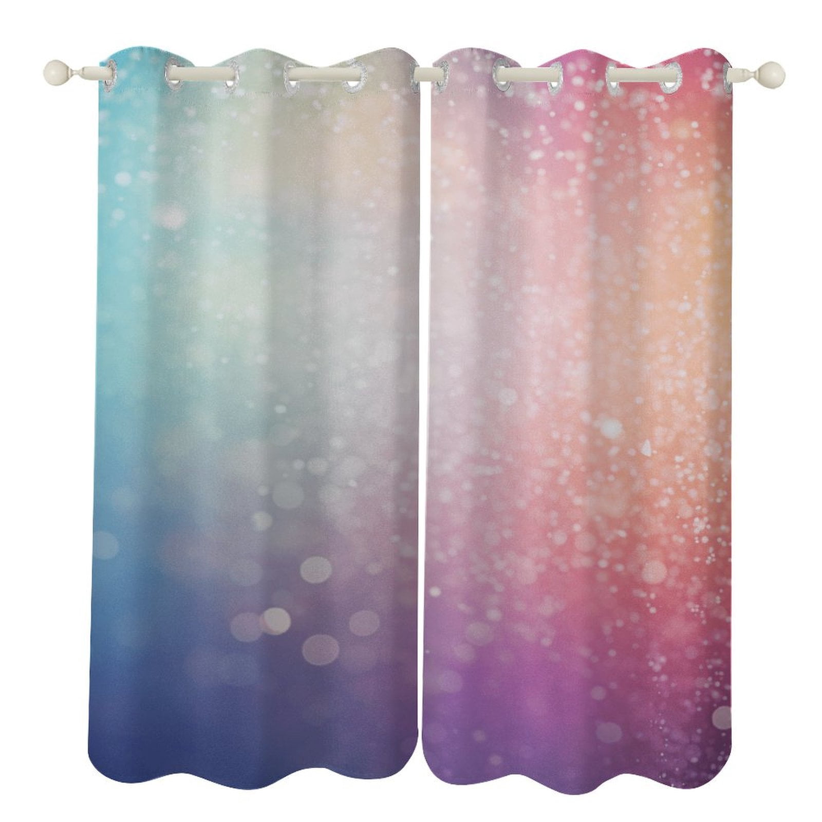 Colorful Gradient Fish Scale Texture Mermaid Blackout Window Curtains ...