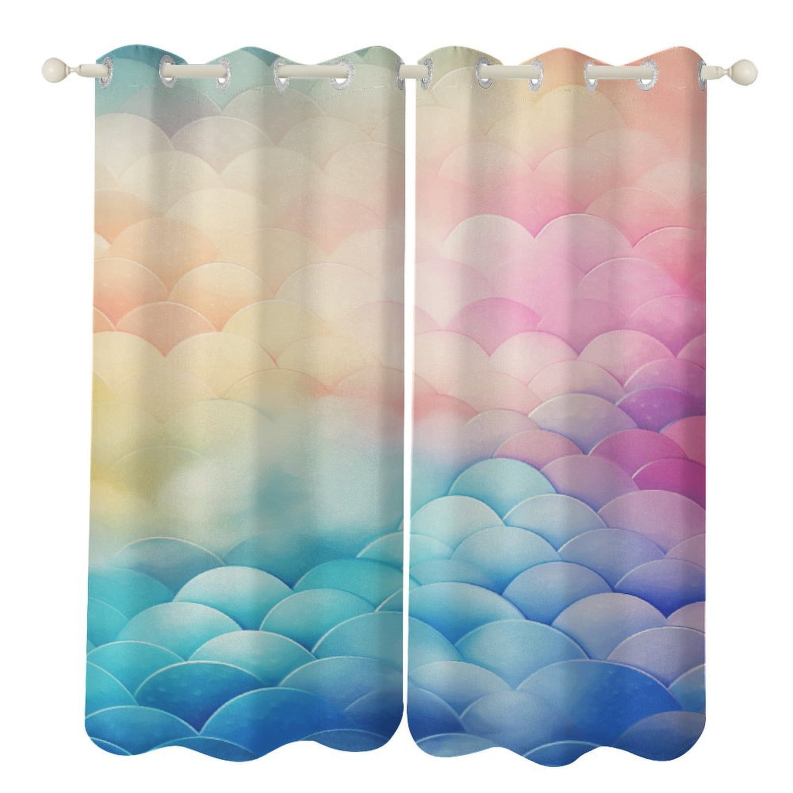 Colorful Gradient Fish Scale Texture Mermaid Blackout Window Curtains ...