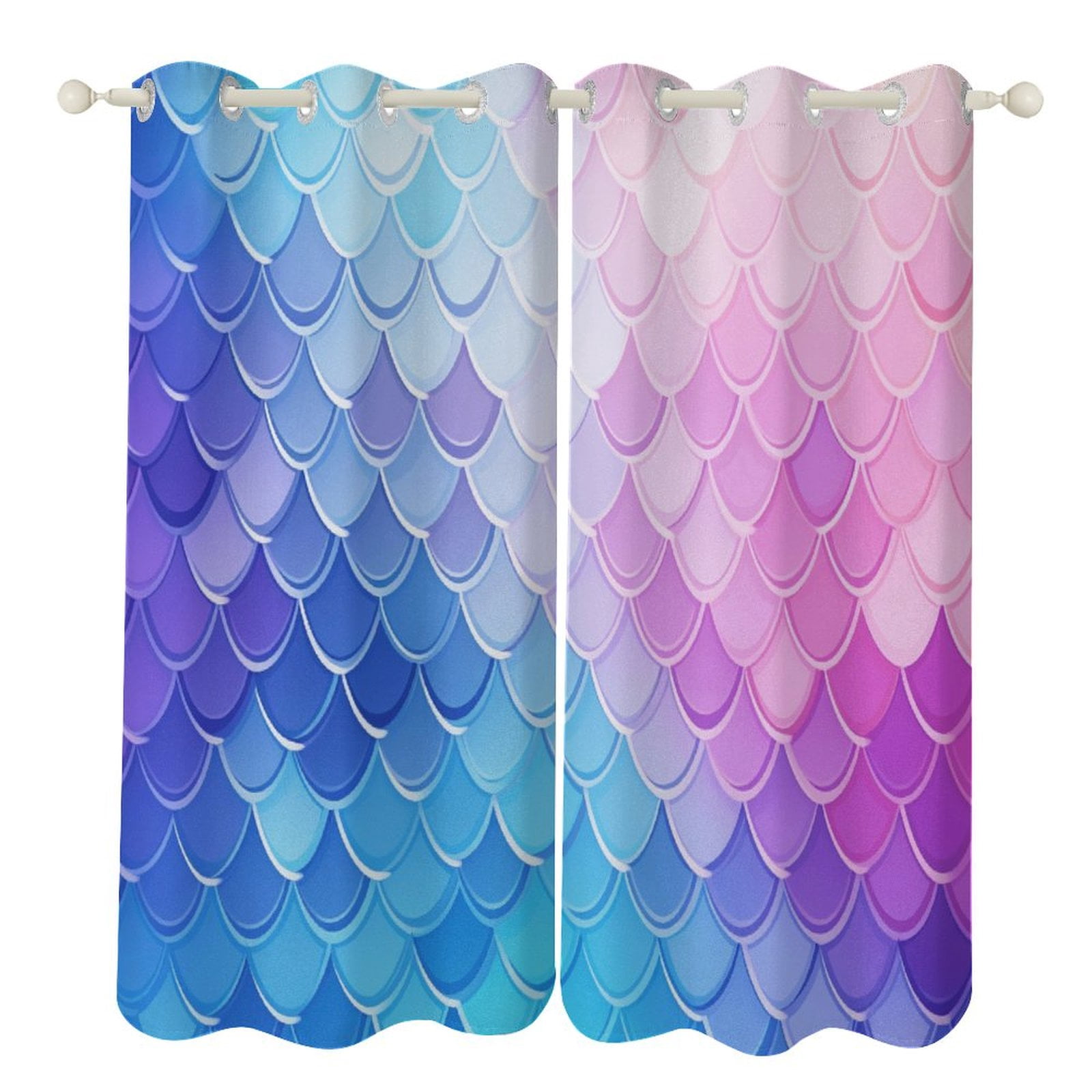 Colorful Gradient Fish Scale Texture Mermaid Blackout Window Curtains ...