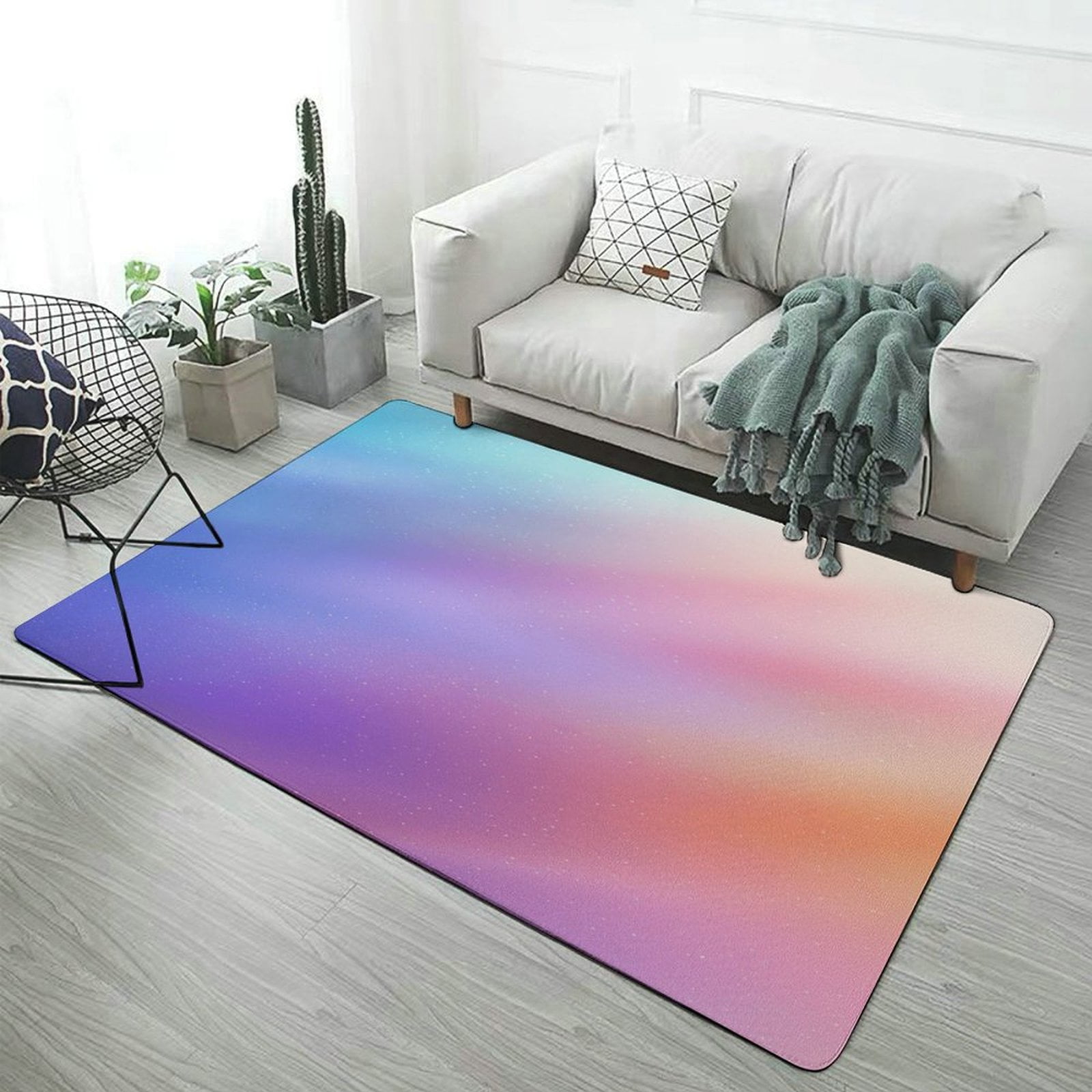 Colorful Gradient Fish Scale Texture Mermaid Carpet Rug for Home Living ...