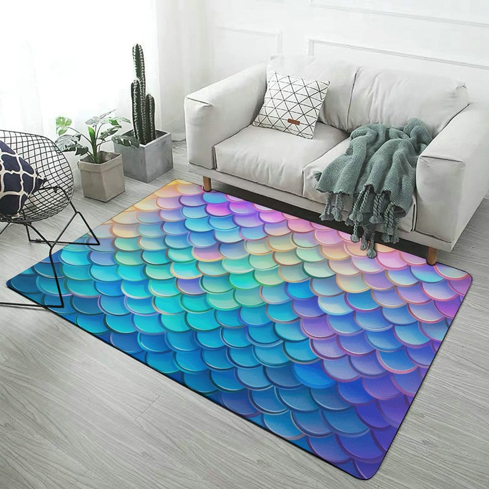 Colorful Gradient Fish Scale Texture Mermaid Carpet Style Living Room ...