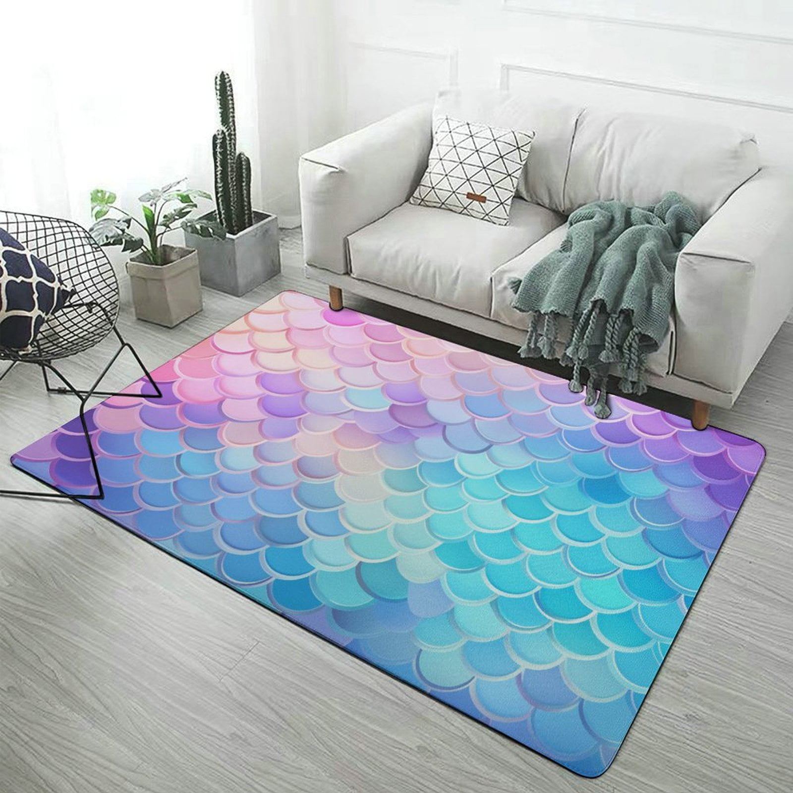 Colorful Gradient Fish Scale Texture Mermaid Carpet Style Living Room ...