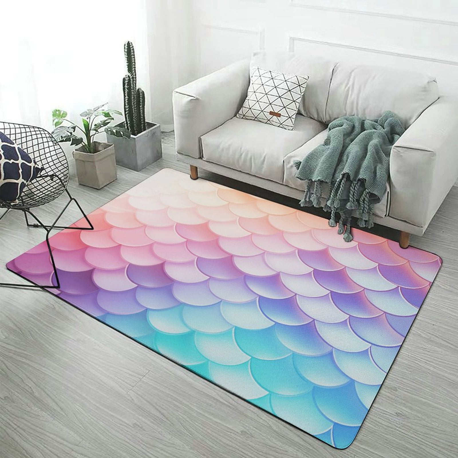 Colorful Gradient Fish Scale Texture Mermaid Carpet Style Living Room ...