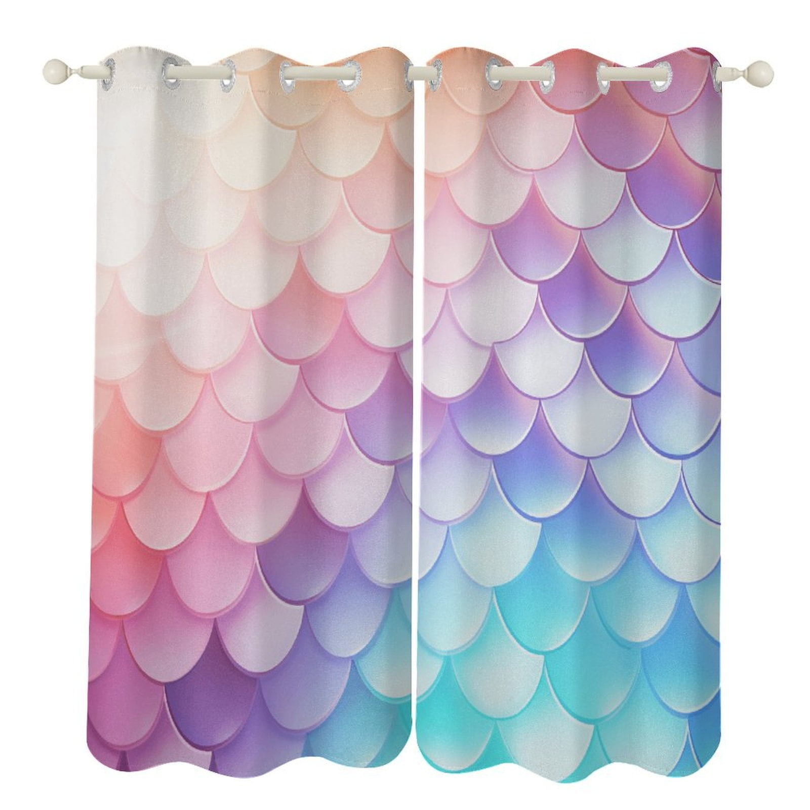 Colorful Gradient Fish Scale Texture Mermaid Curtains Aesthetic ...