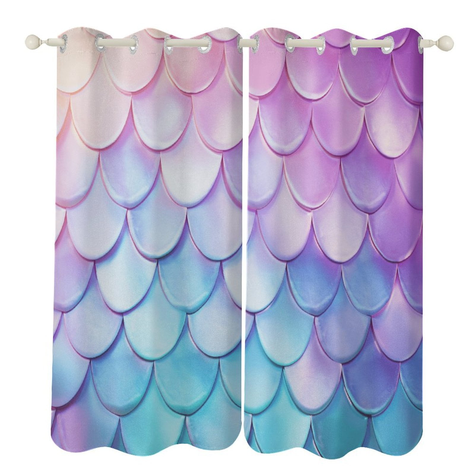 Colorful Gradient Fish Scale Texture Mermaid Curtains Aesthetic ...