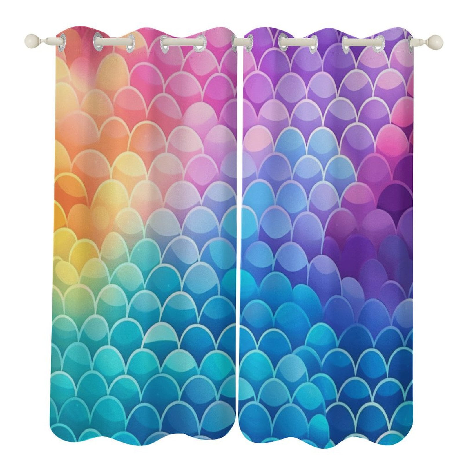 Colorful Gradient Fish Scale Texture Mermaid Curtains Aesthetic ...