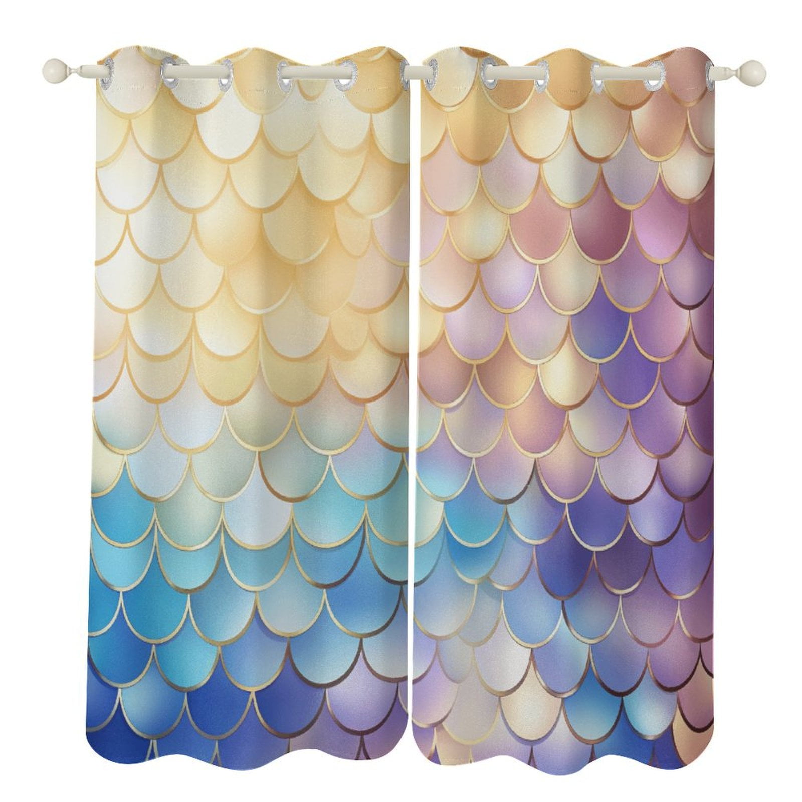 Colorful Gradient Fish Scale Texture Mermaid Curtains Aesthetic ...