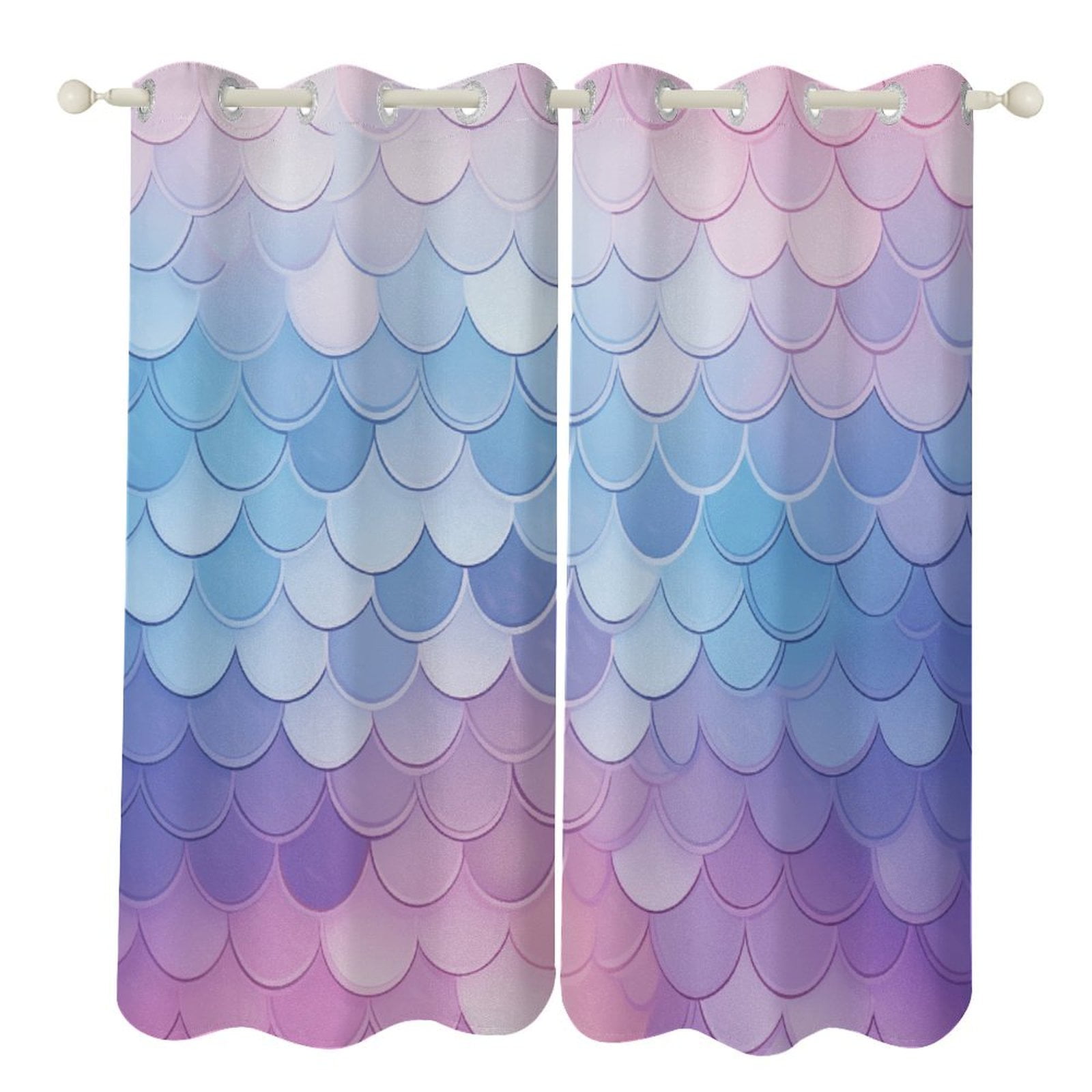 Colorful Gradient Fish Scale Texture Mermaid Curtains Watercolor Theme ...