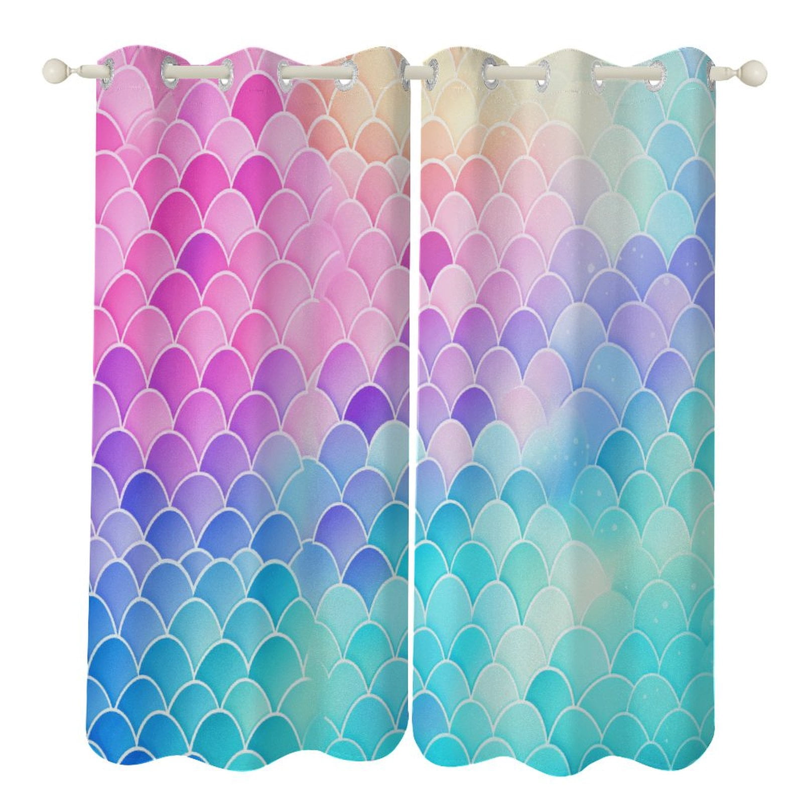 Colorful Gradient Fish Scale Texture Mermaid Curtains Watercolor Theme ...