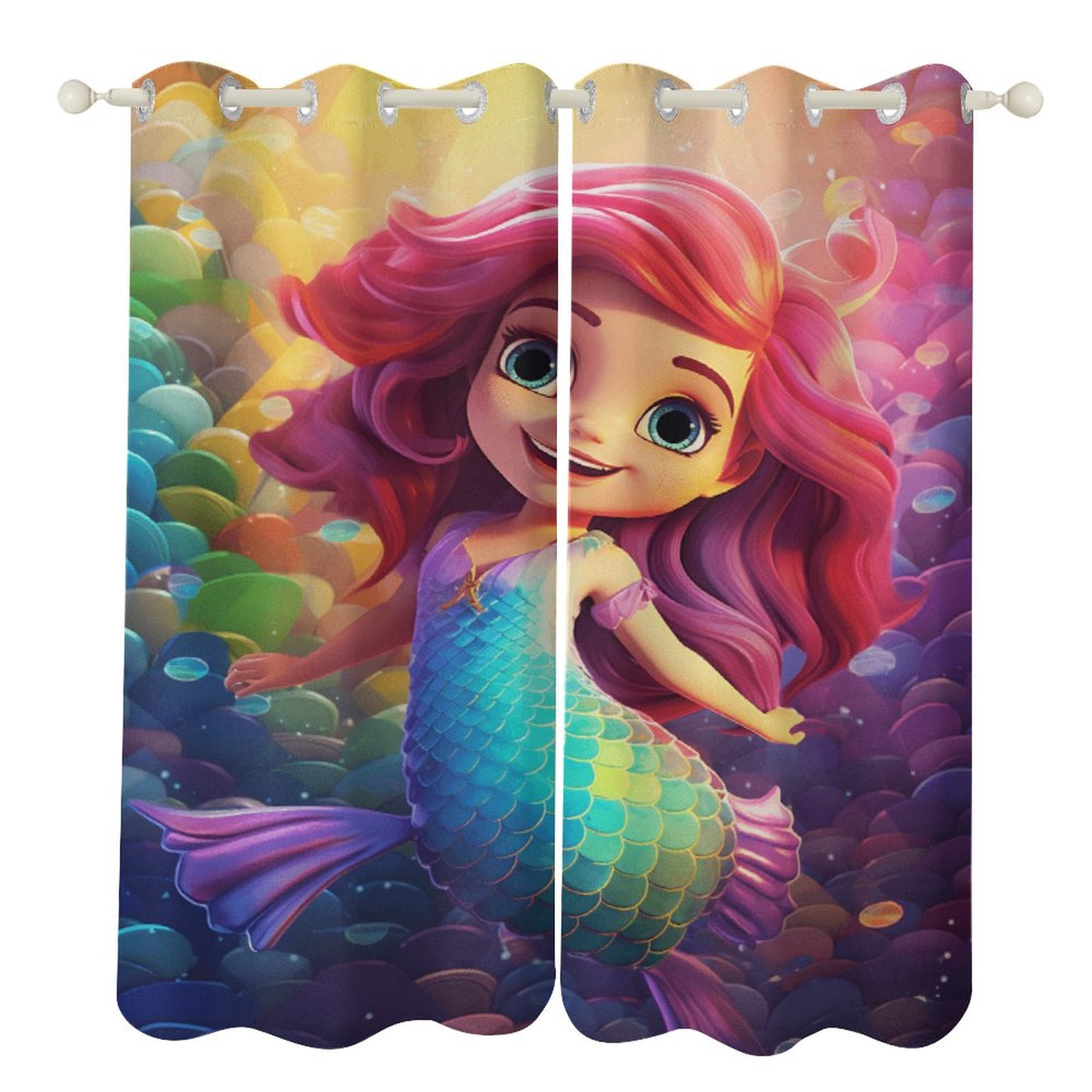 Colorful Gradient Fish Scale Texture Mermaid Curtains Watercolor Theme ...