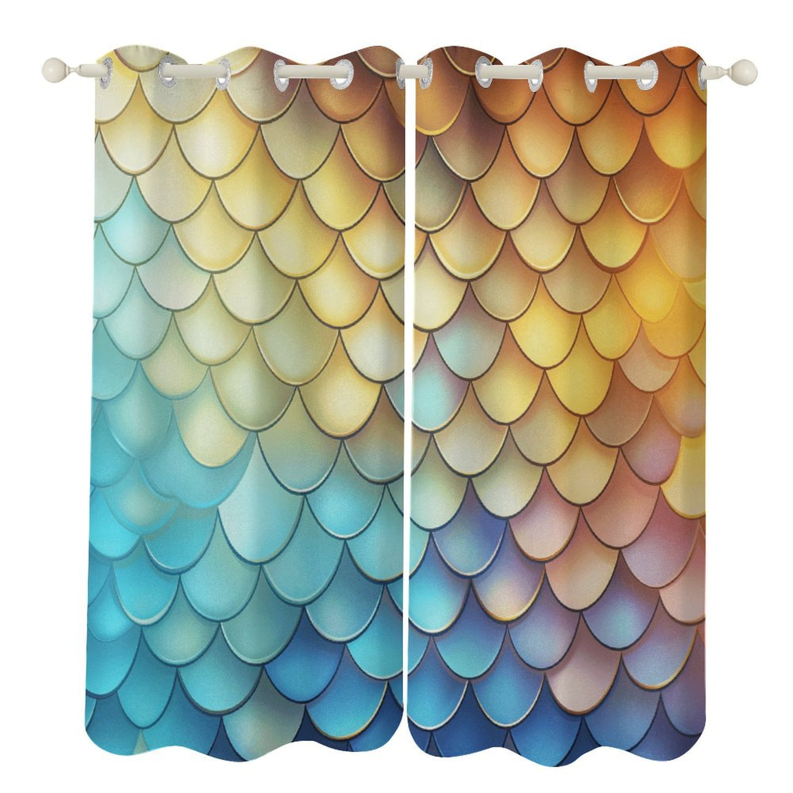 Colorful Gradient Fish Scale Texture Mermaid Curtains Watercolor Theme ...