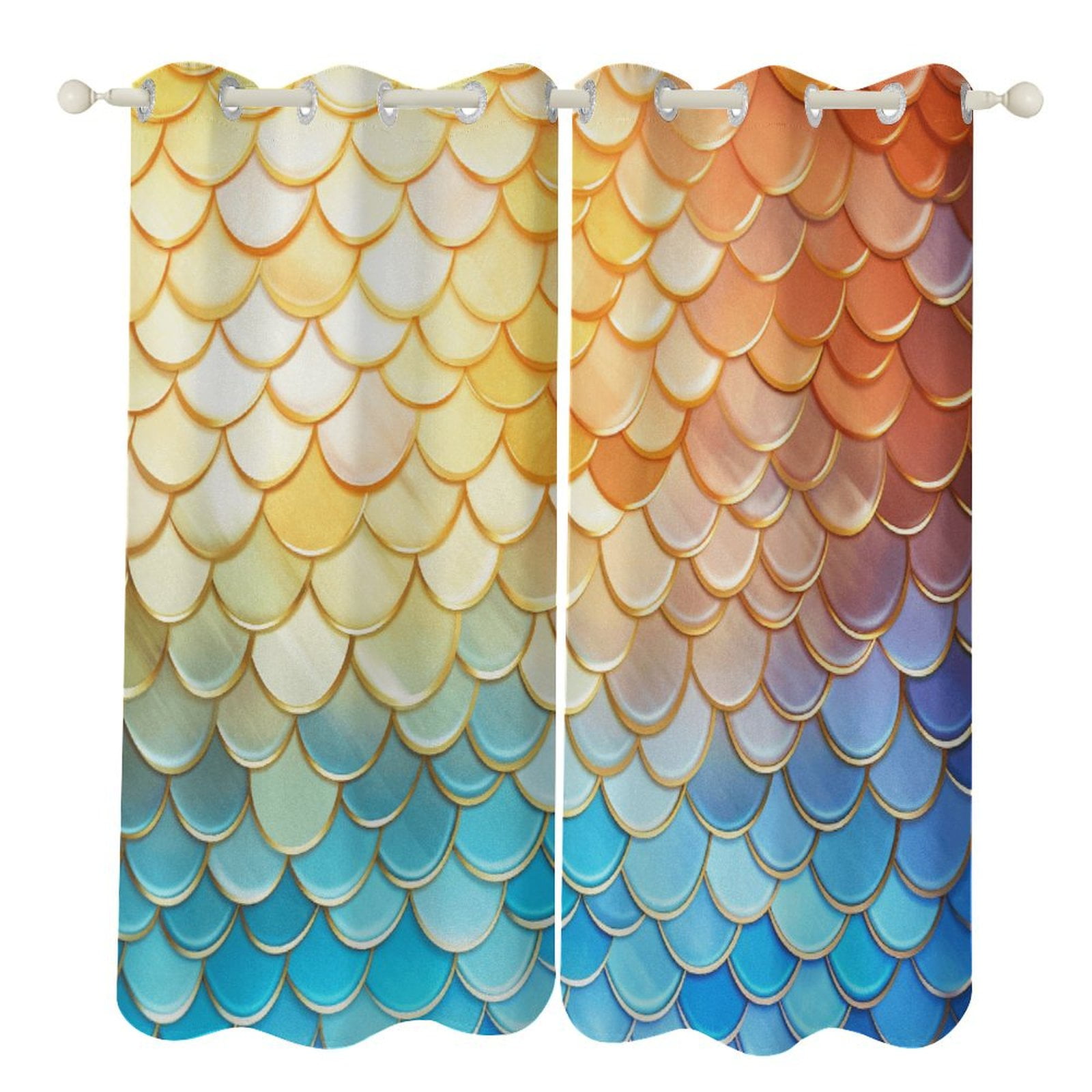Colorful Gradient Fish Scale Texture Mermaid Curtains Watercolor Theme ...