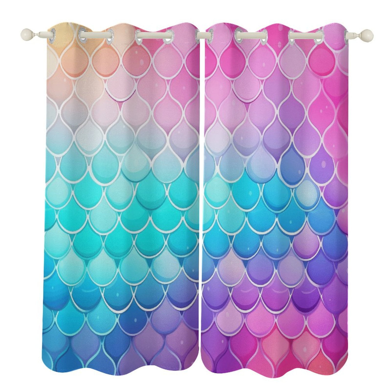Colorful Gradient Fish Scale Texture Mermaid Curtains Watercolor Theme ...