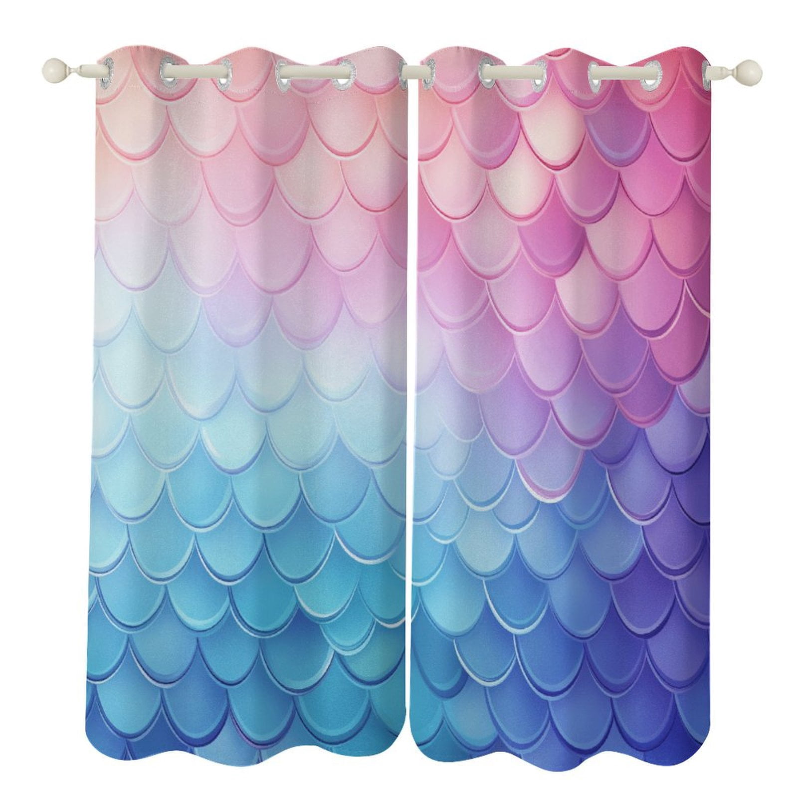 Colorful Gradient Fish Scale Texture Mermaid Curtains Watercolor Theme ...