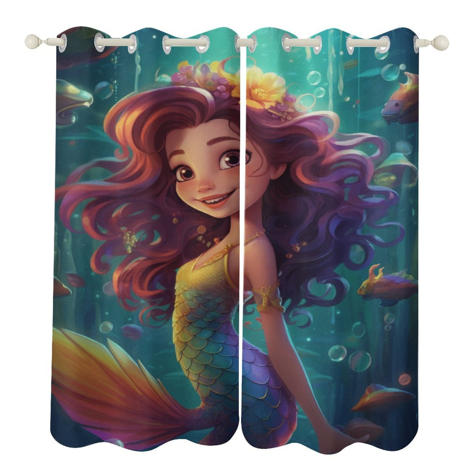 Colorful Gradient Fish Scale Texture Mermaid Curtains Watercolor Theme ...