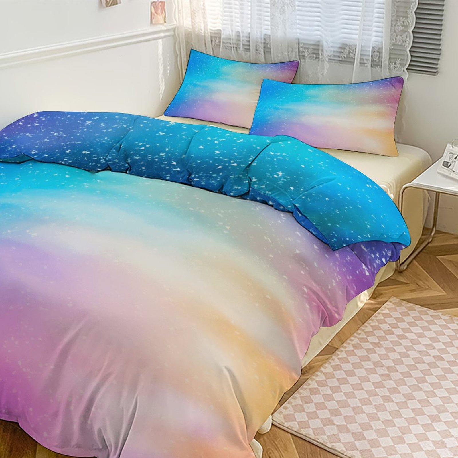 Colorful Gradient Fish Scale Texture Mermaid Duvet Cover Set Themed ...