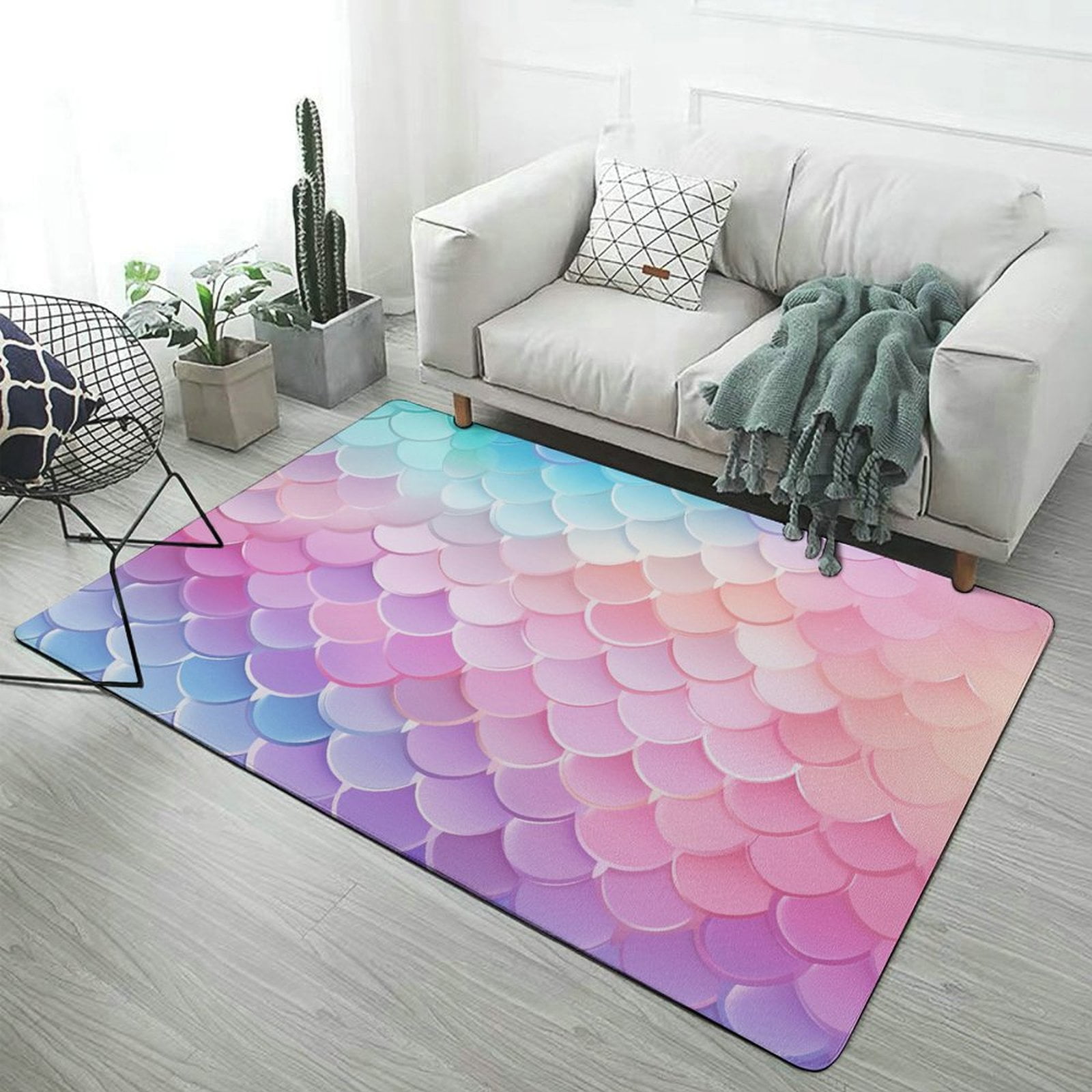 Colorful Gradient Fish Scale Texture Mermaid Home Decor Living Room ...