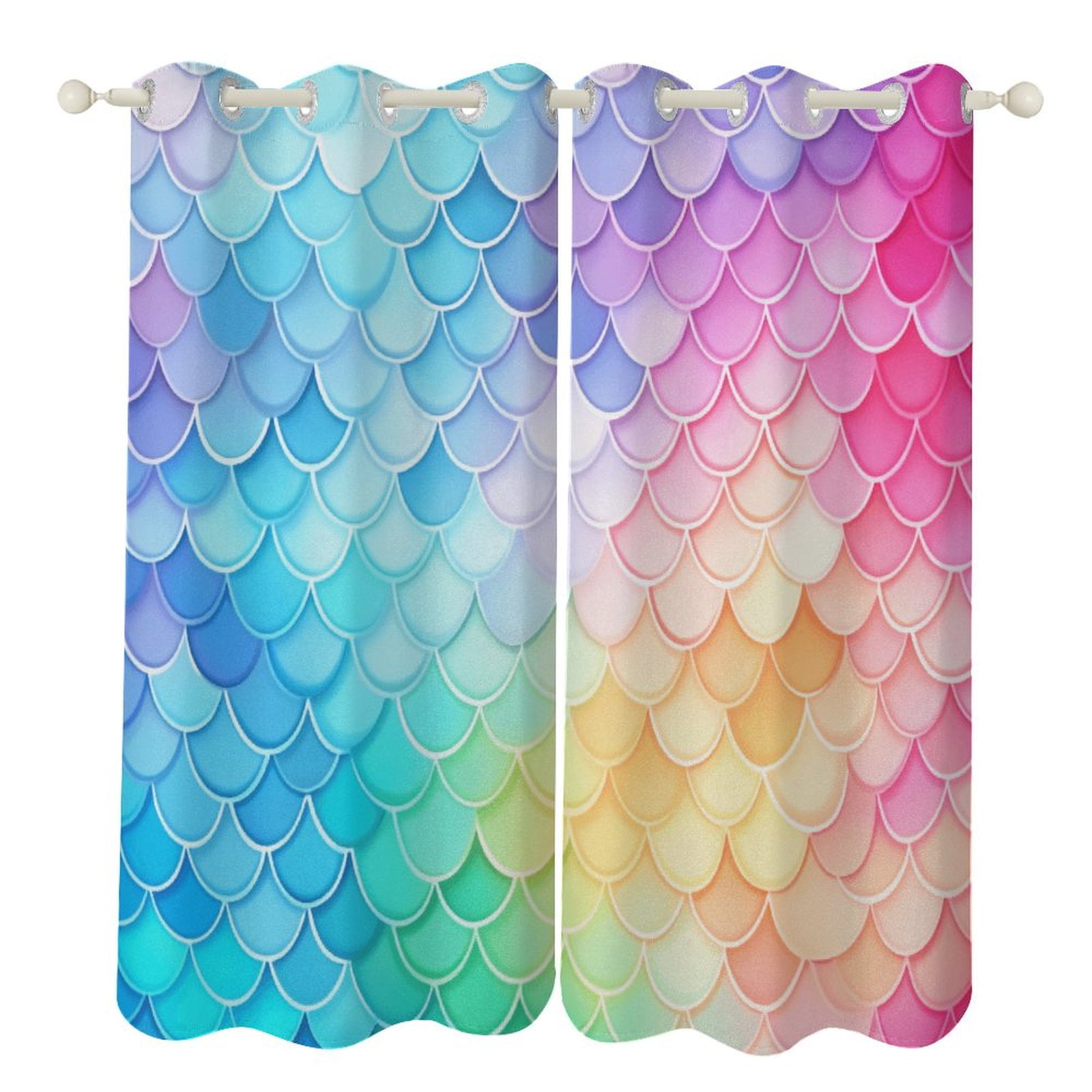 Colorful Gradient Fish Scale Texture Mermaid Luxury Window Curtains ...