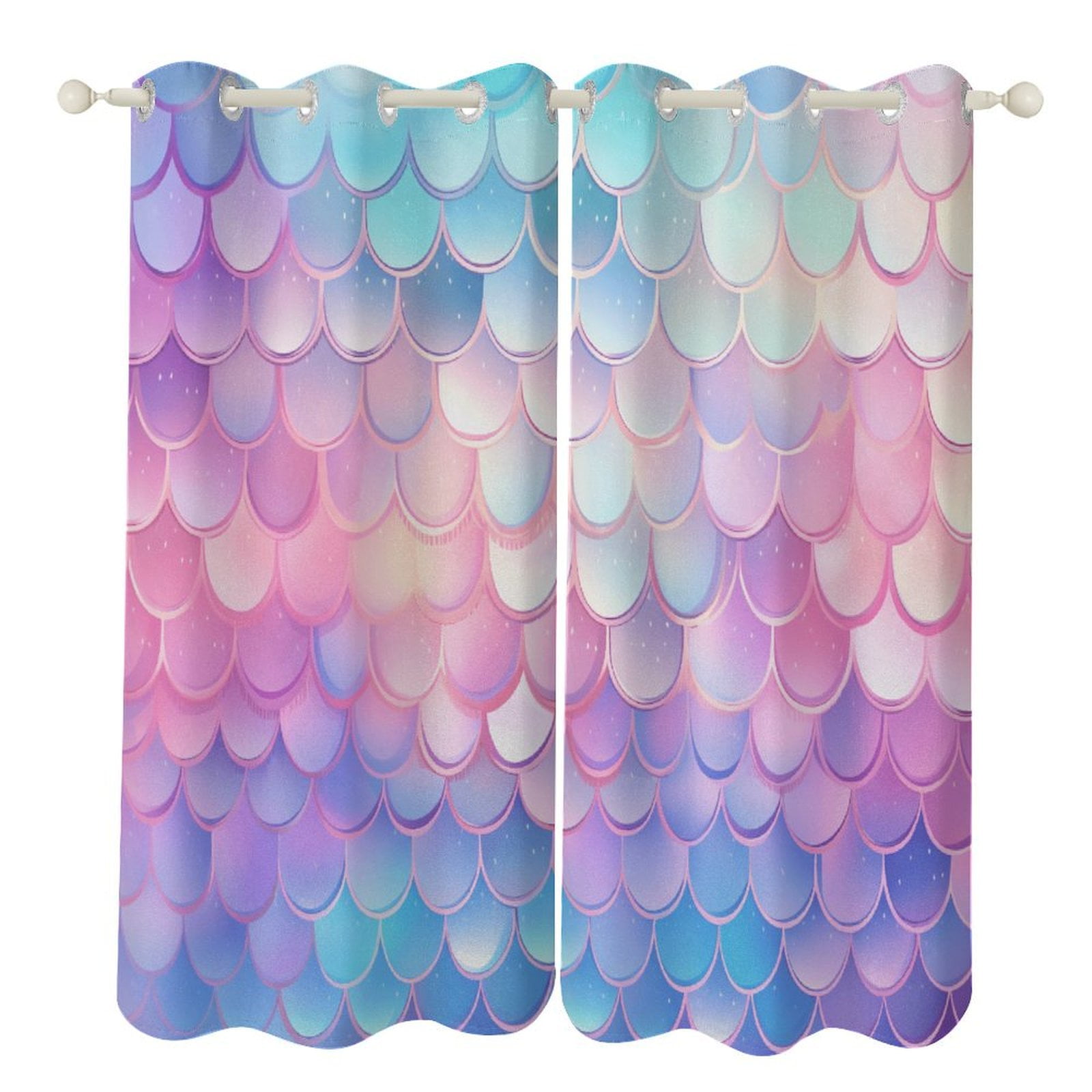 Colorful Gradient Fish Scale Texture Mermaid Luxury Window Curtains ...