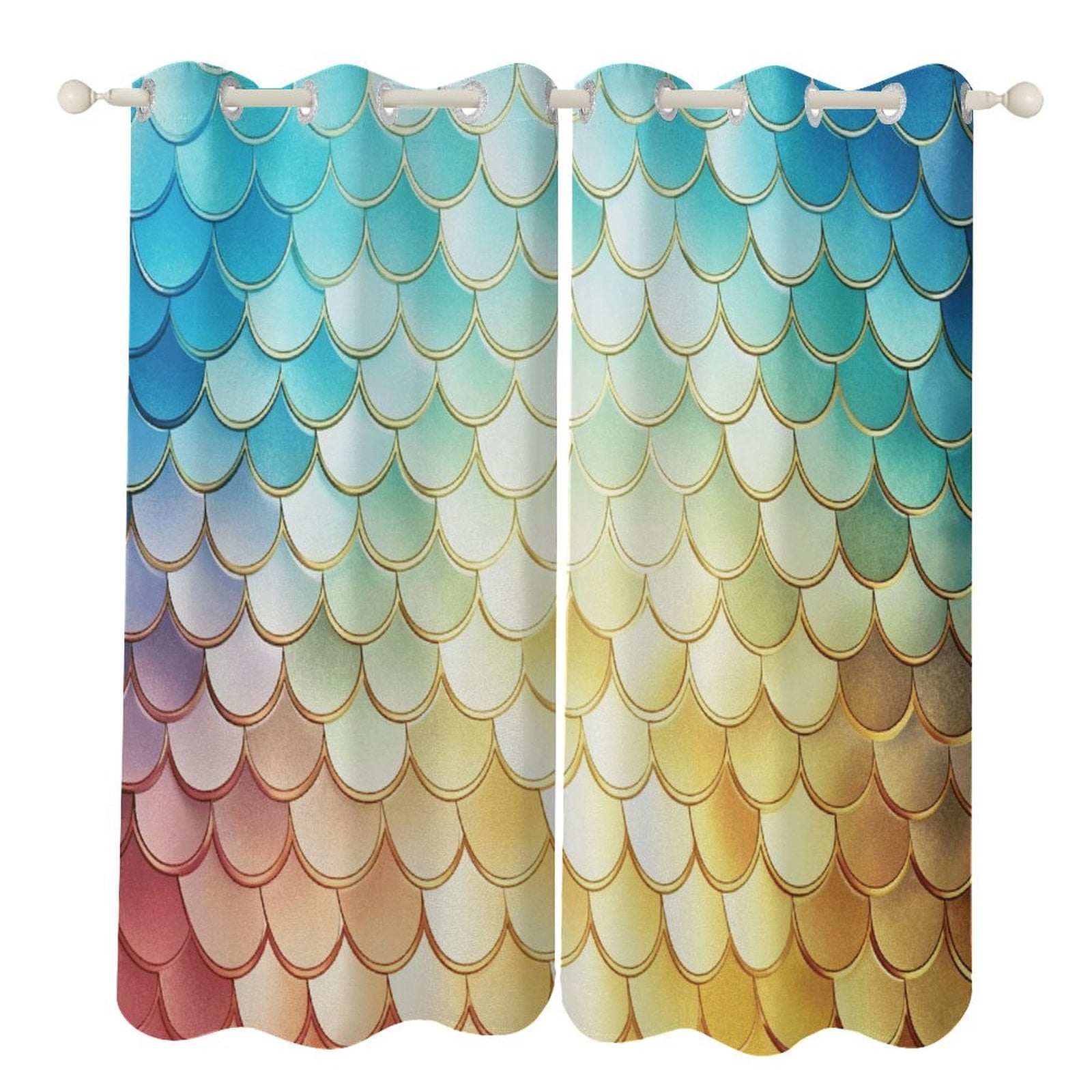 Colorful Gradient Fish Scale Texture Mermaid Luxury Window Curtains ...