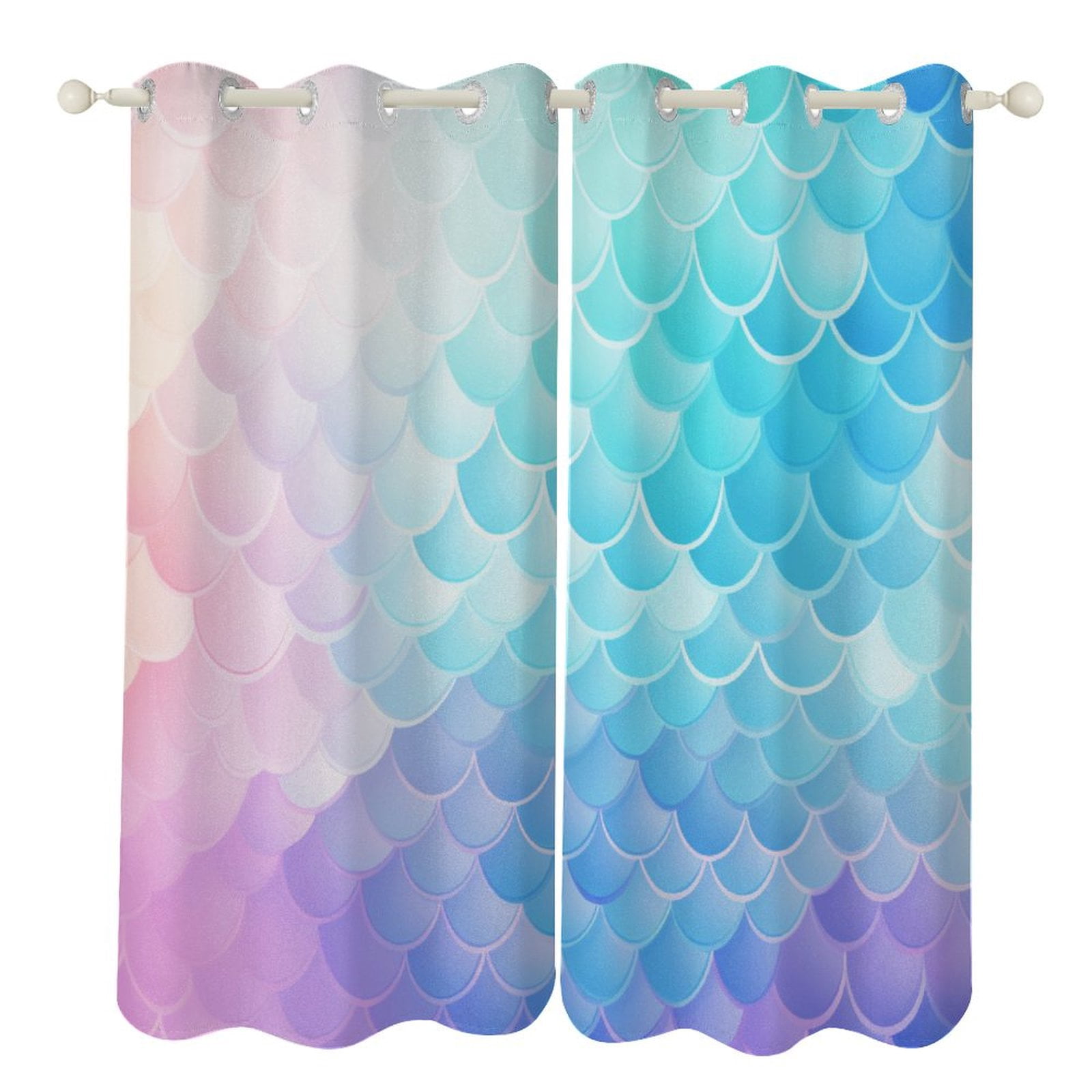 Colorful Gradient Fish Scale Texture Mermaid Luxury Window Curtains ...