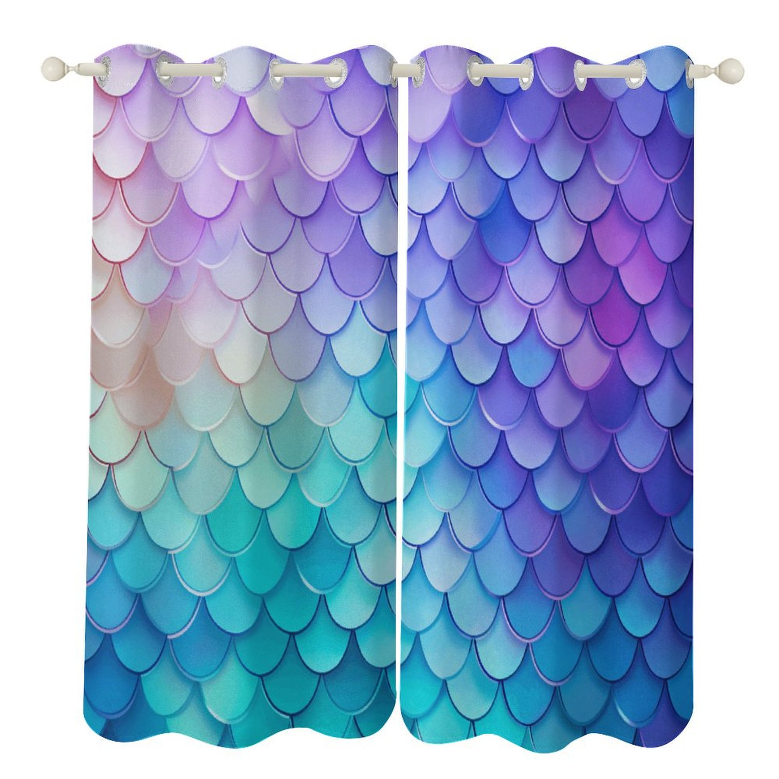 Colorful Gradient Fish Scale Texture Mermaid Luxury Window Curtains ...