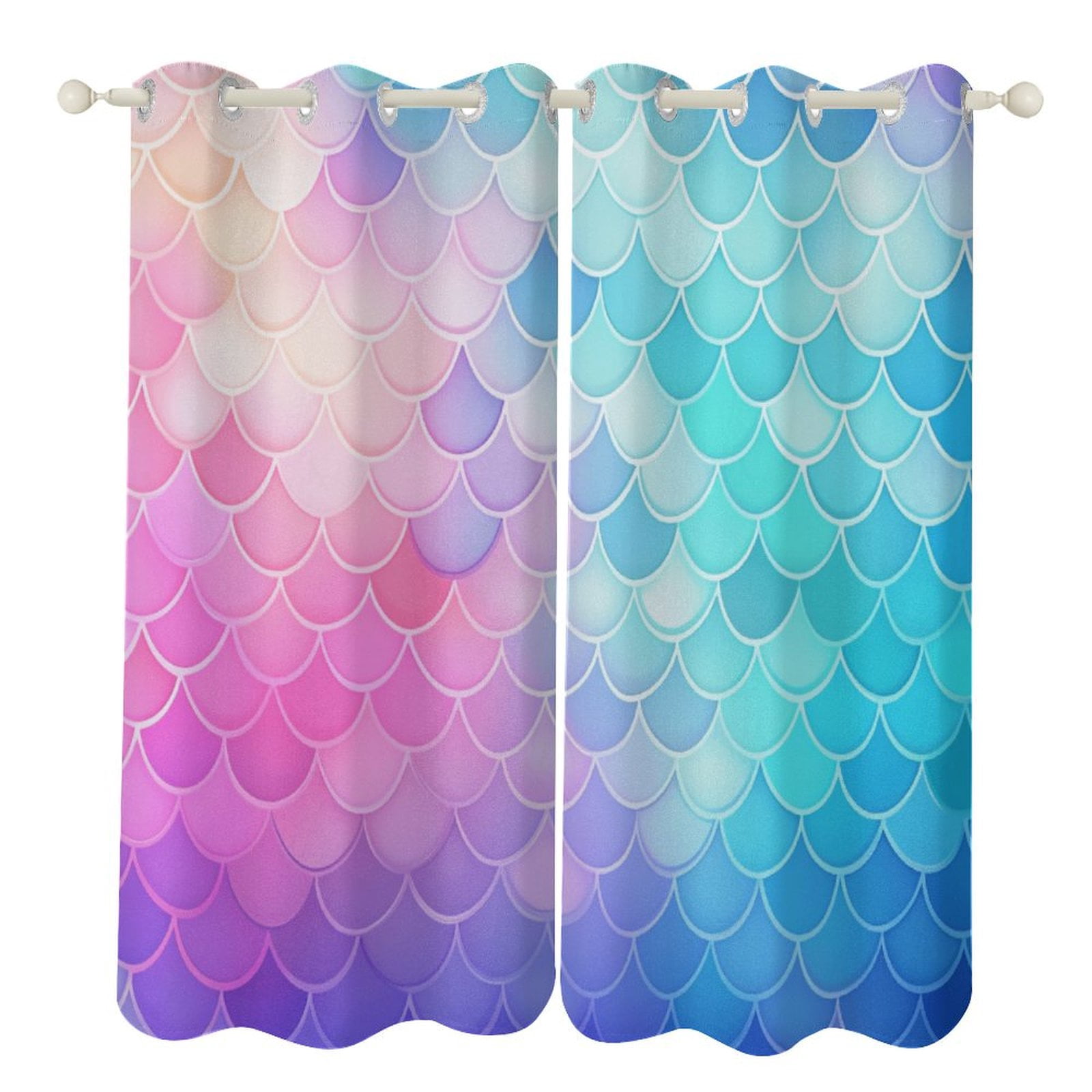 Colorful Gradient Fish Scale Texture Mermaid Luxury Window Curtains ...