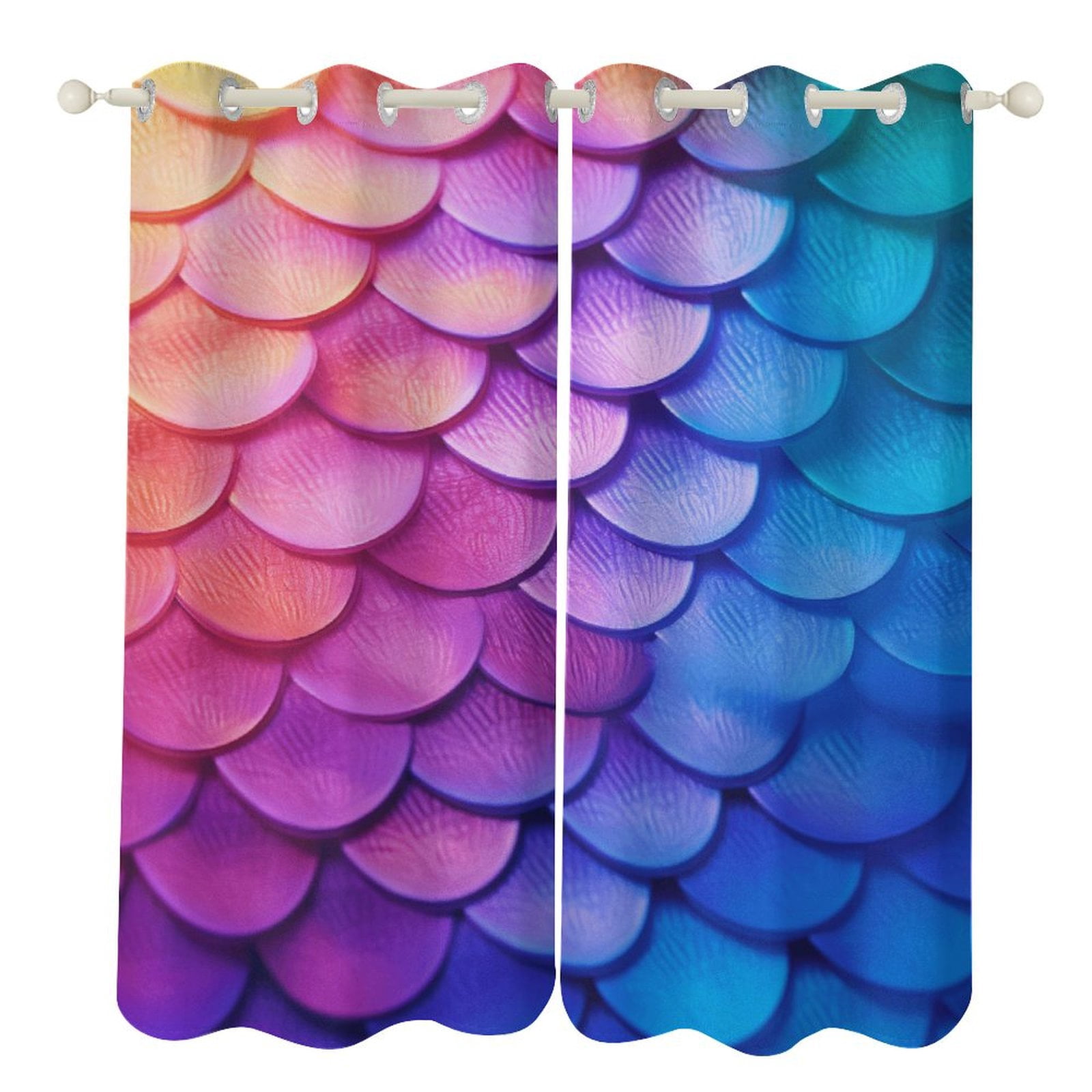 Colorful Gradient Fish Scale Texture Mermaid Luxury Window Curtains ...