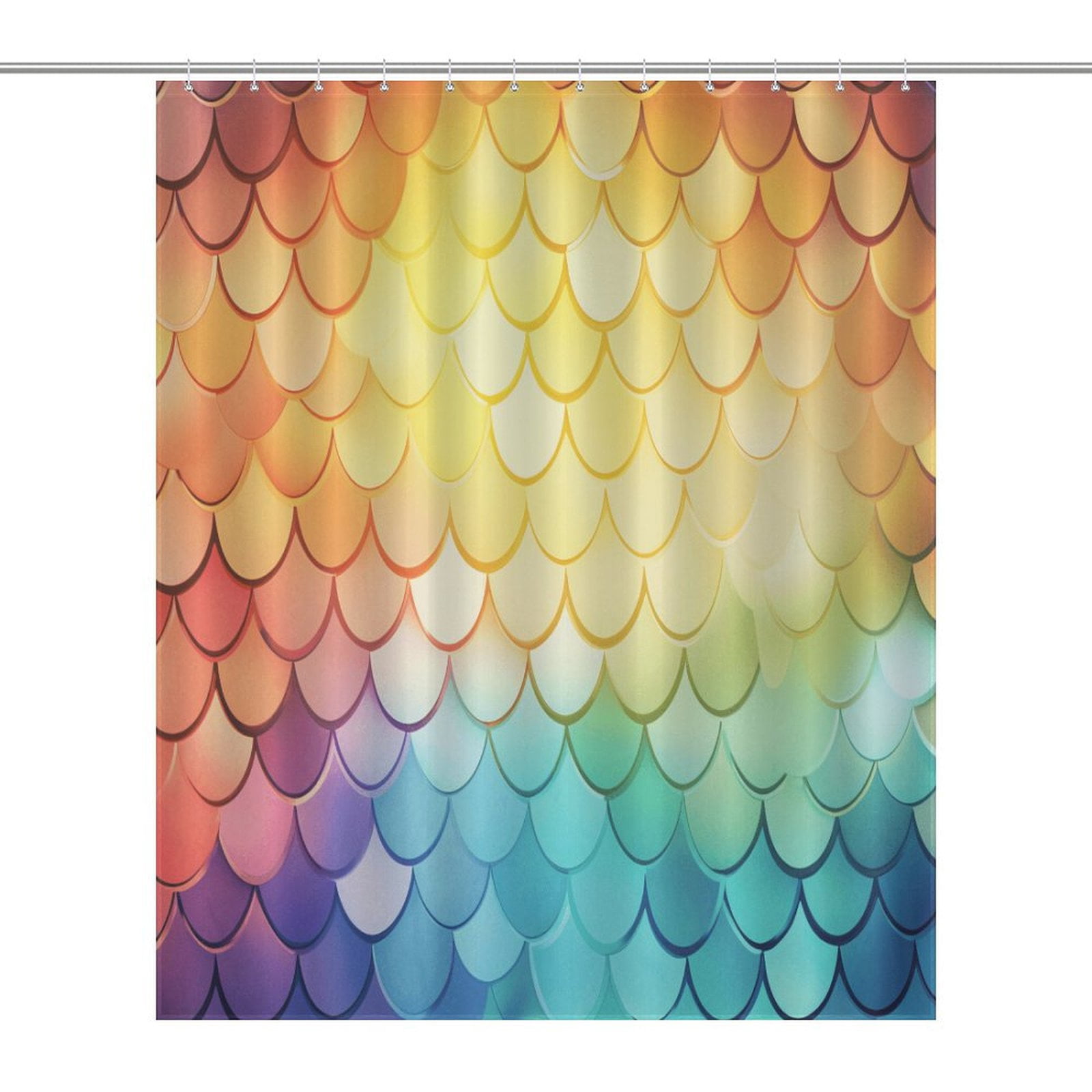 Colorful Gradient Fish Scale Texture Mermaid Printed Shower Curtain ...