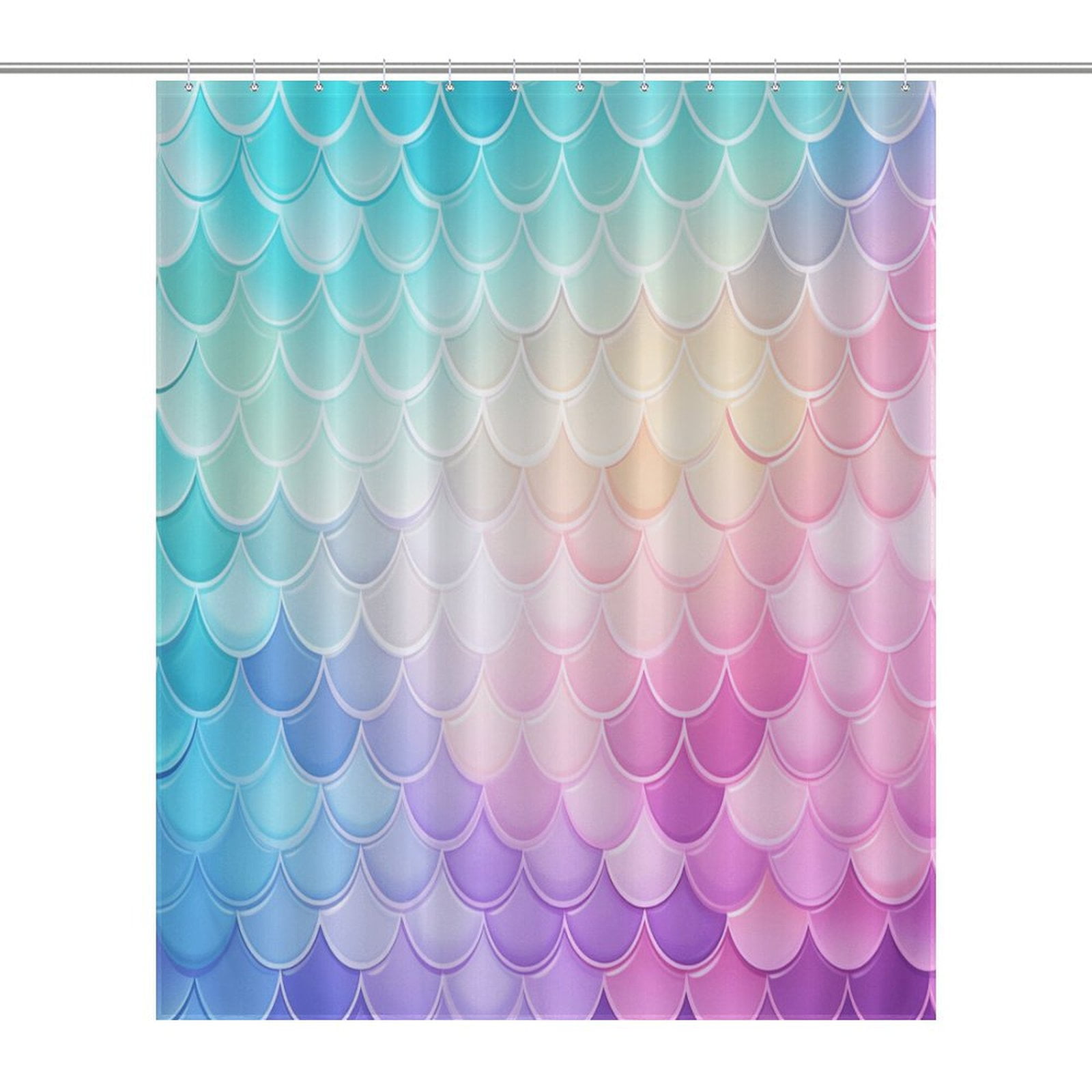 Colorful Gradient Fish Scale Texture Mermaid Printed Shower Curtain ...