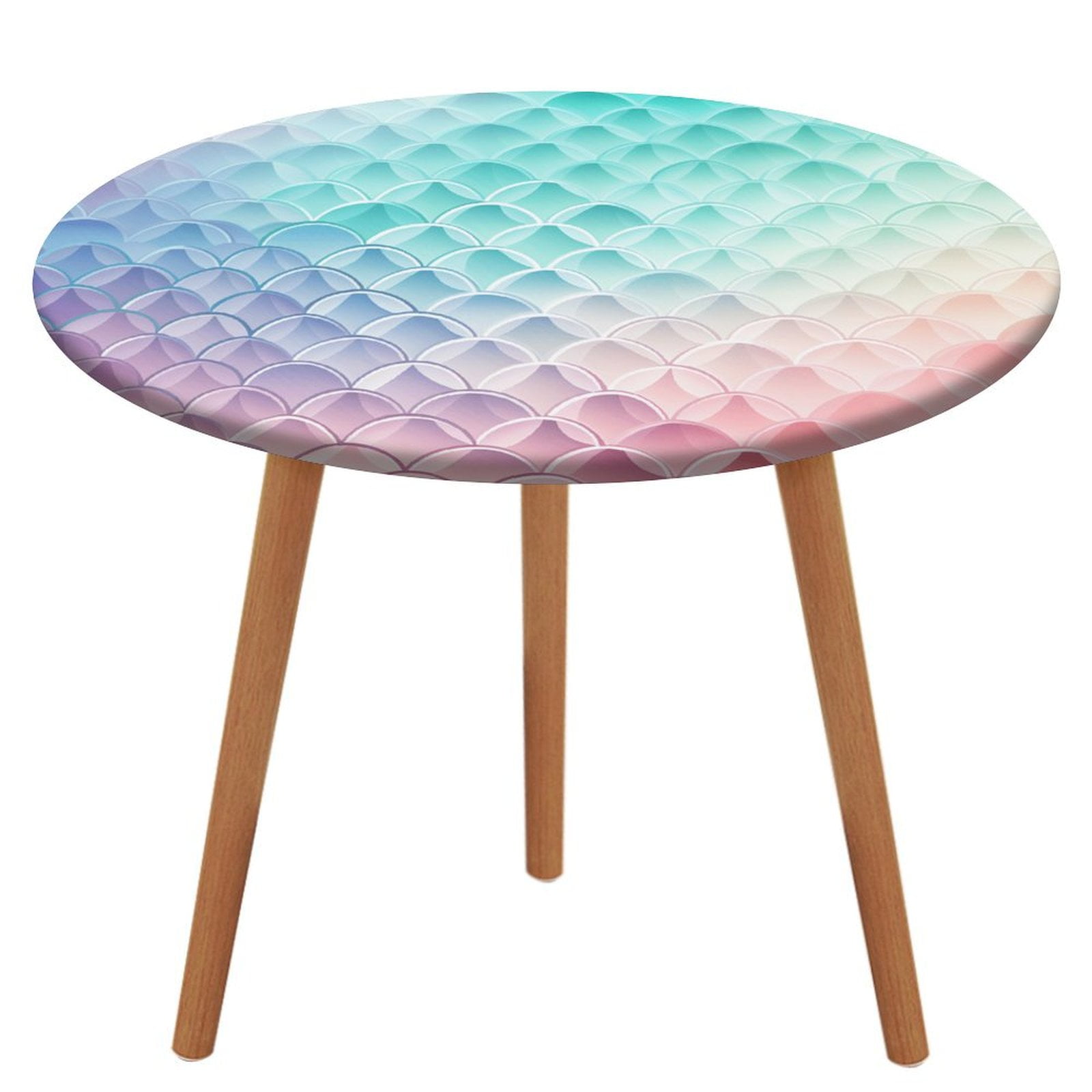 Colorful Gradient Fish Scale Texture Mermaid Round Fitted Tablecloth ...