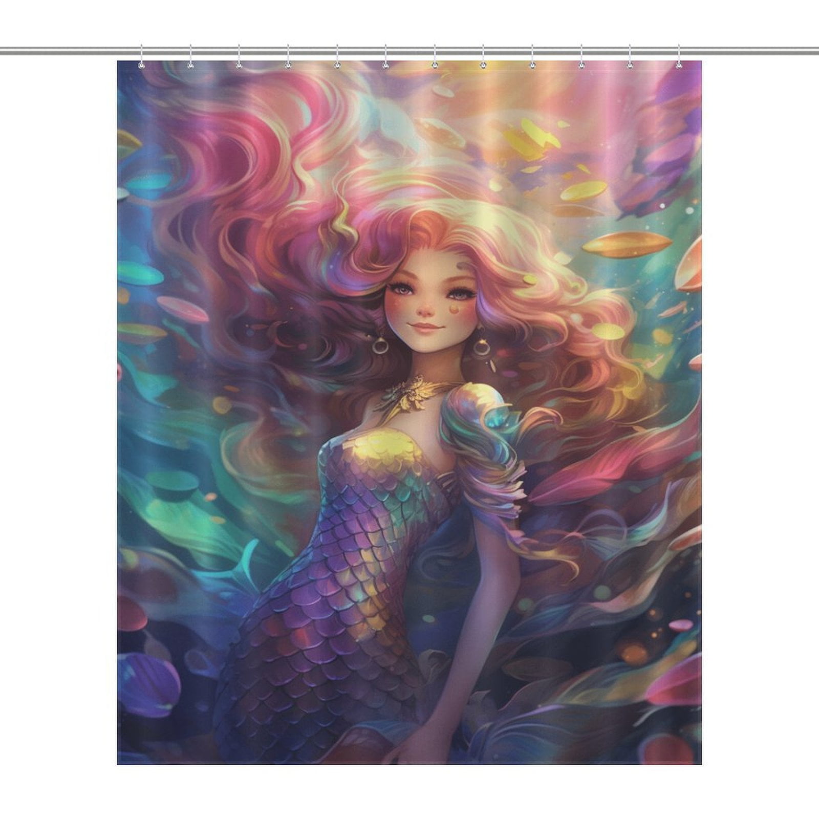 Colorful Gradient Fish Scale Texture Mermaid Shower Curtain Ornament ...