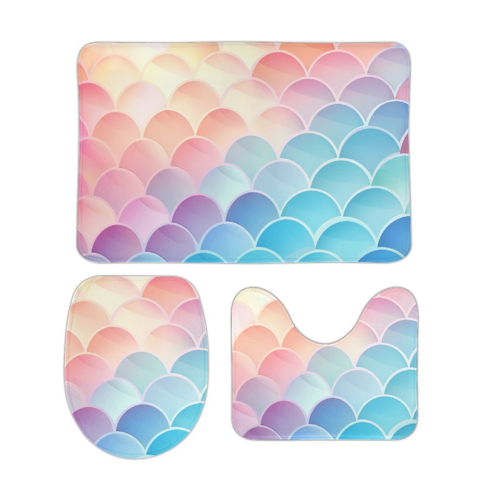 Colorful Gradient Fish Scale Texture Mermaid Soft Bathroom Carpet Set ...