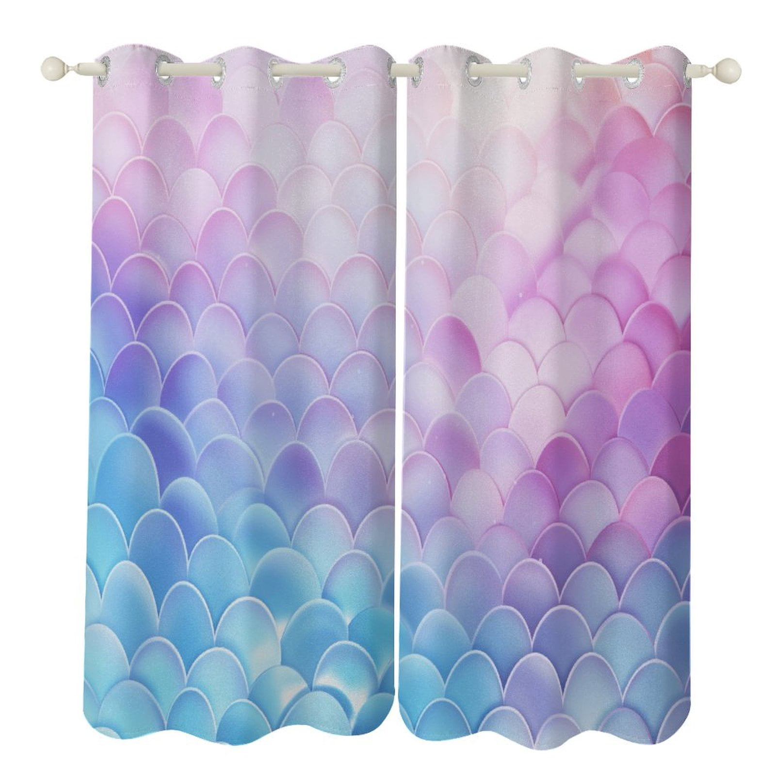 Colorful Gradient Fish Scale Texture Mermaid Window Curtains for ...