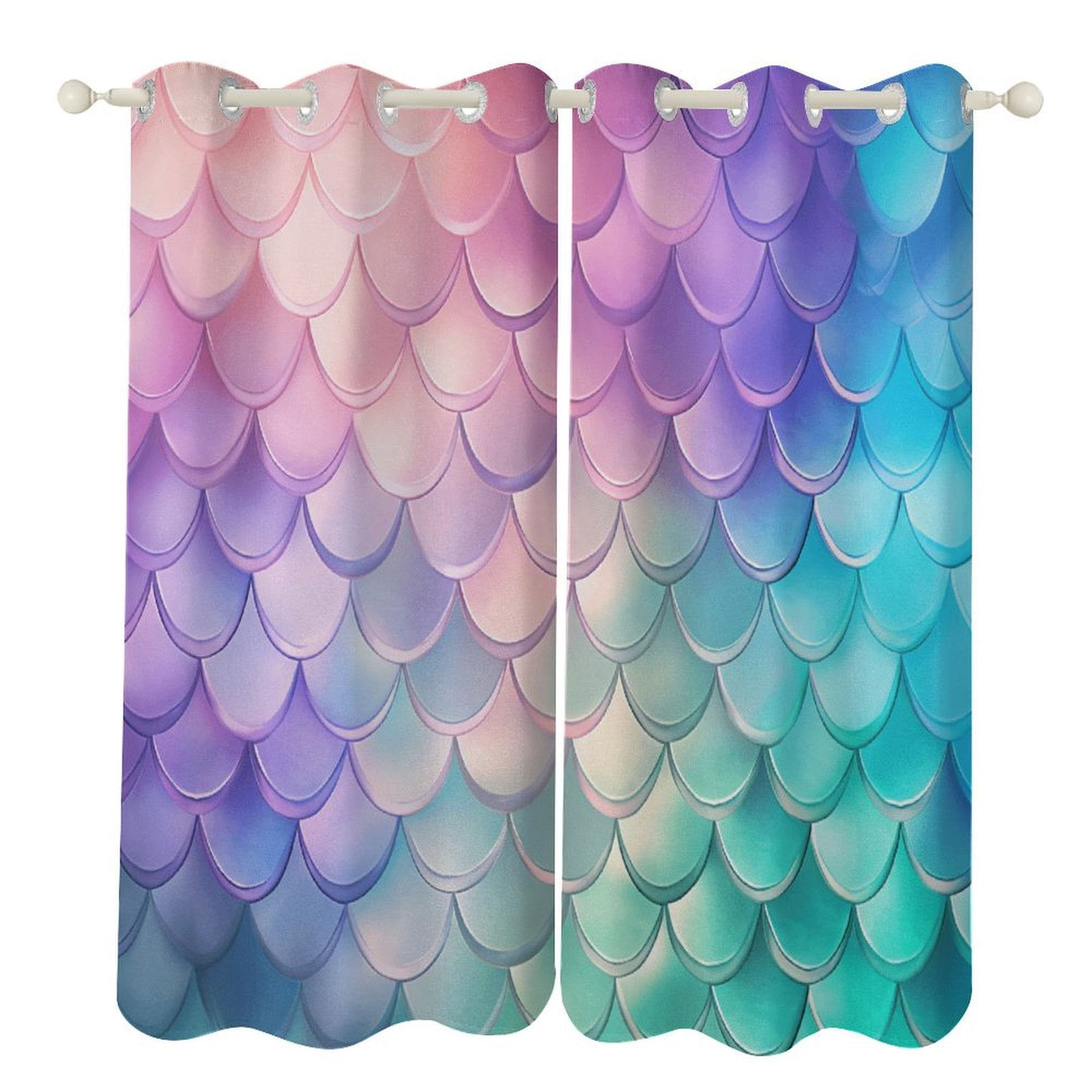 Colorful Gradient Fish Scale Texture Mermaid Window Curtains for ...