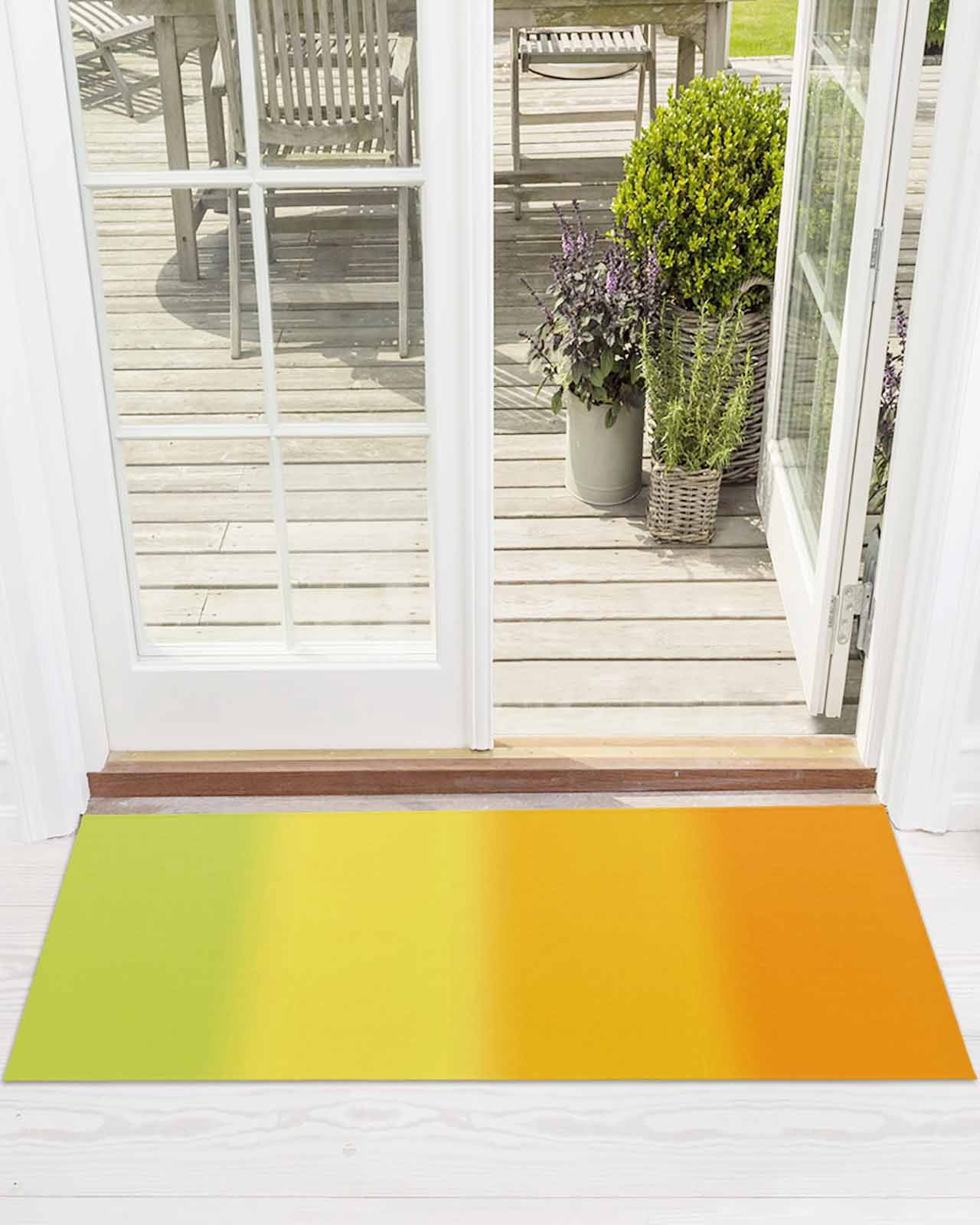 Colorful Gradient Front Door Mat Green Yellow Orange Ombre Striped ...