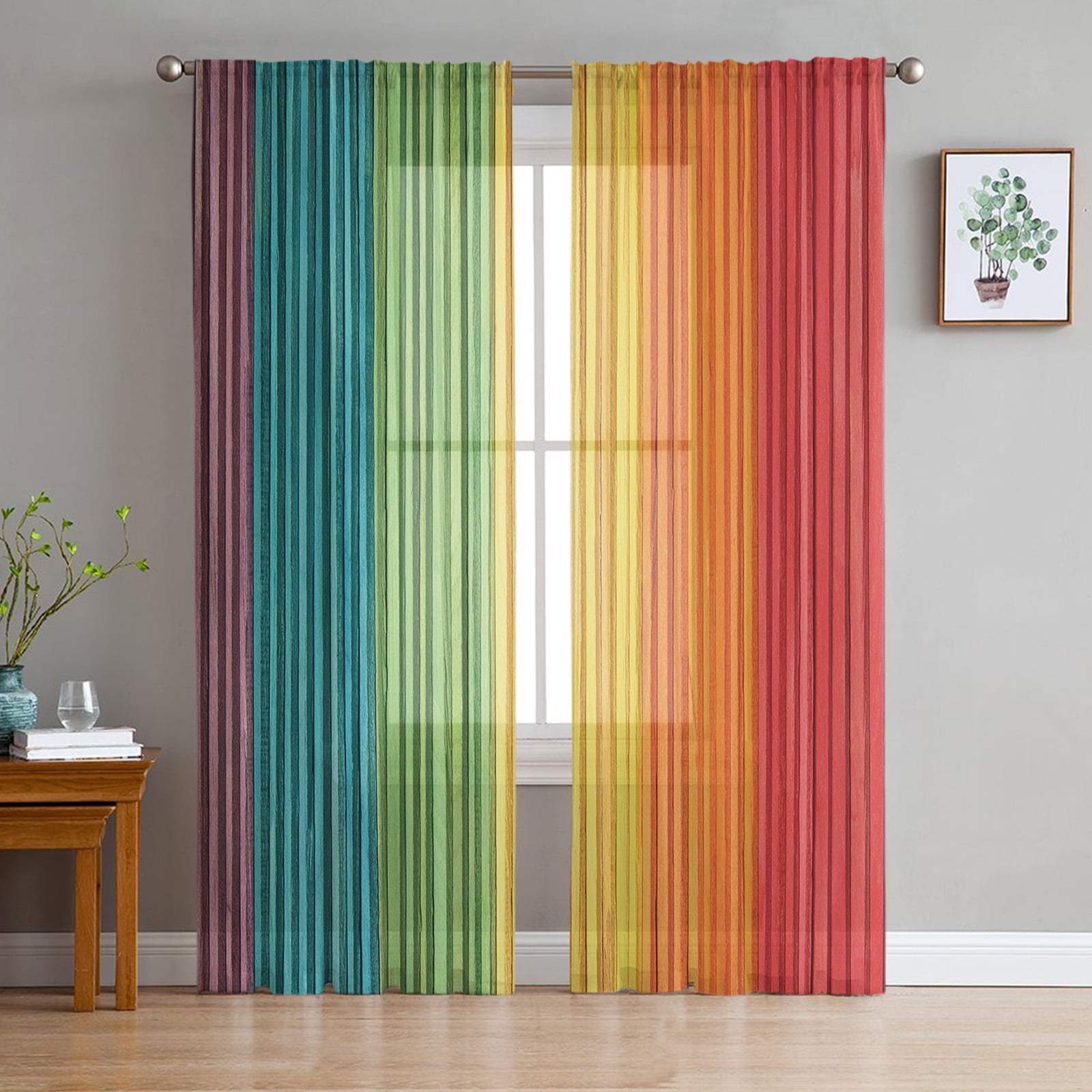Colorful Gradient Graffiti Printing Sheer Window Curtains for Living ...