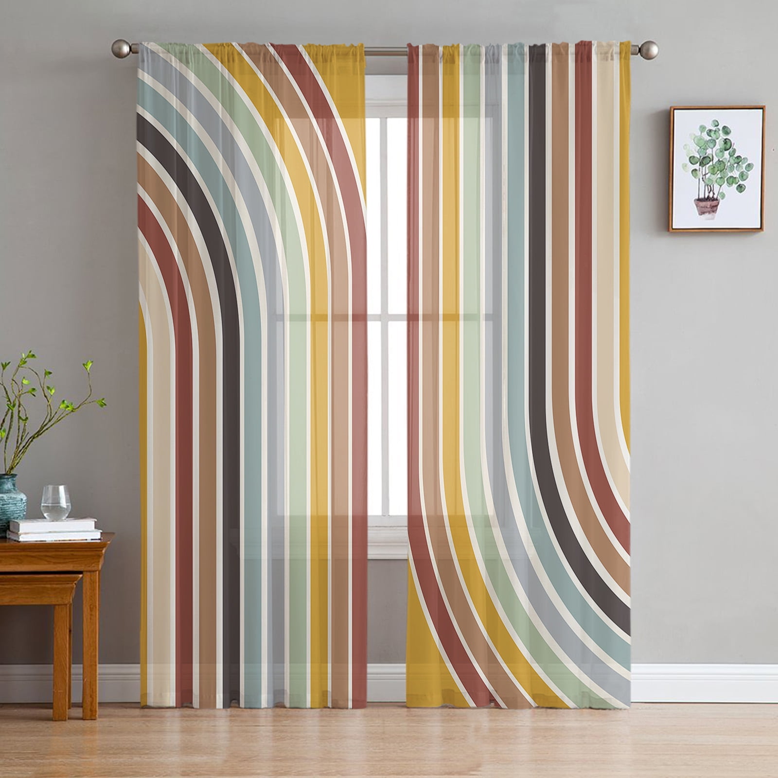 Colorful Gradient Graffiti Printing Sheer Window Curtains for Living ...