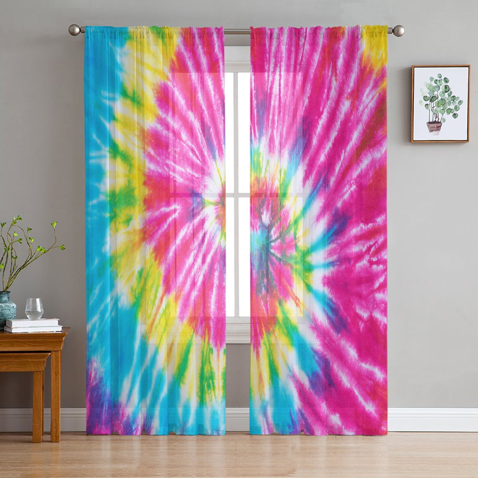 Colorful Gradient Graffiti Printing Sheer Window Curtains for Living ...
